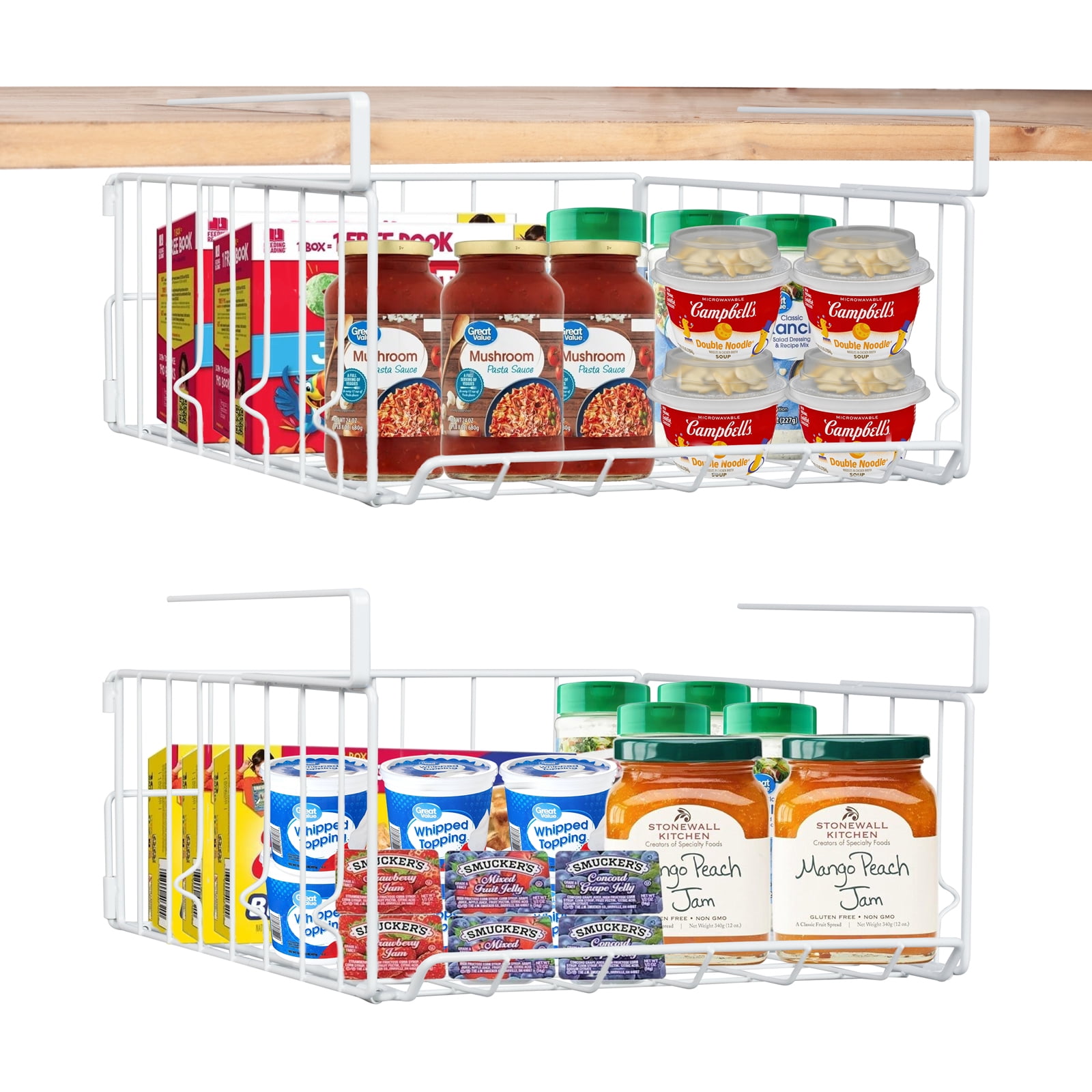 PinkSheep 2 Pack Under Shelf Basket, Cabinet Storage Hanging Baskets ...