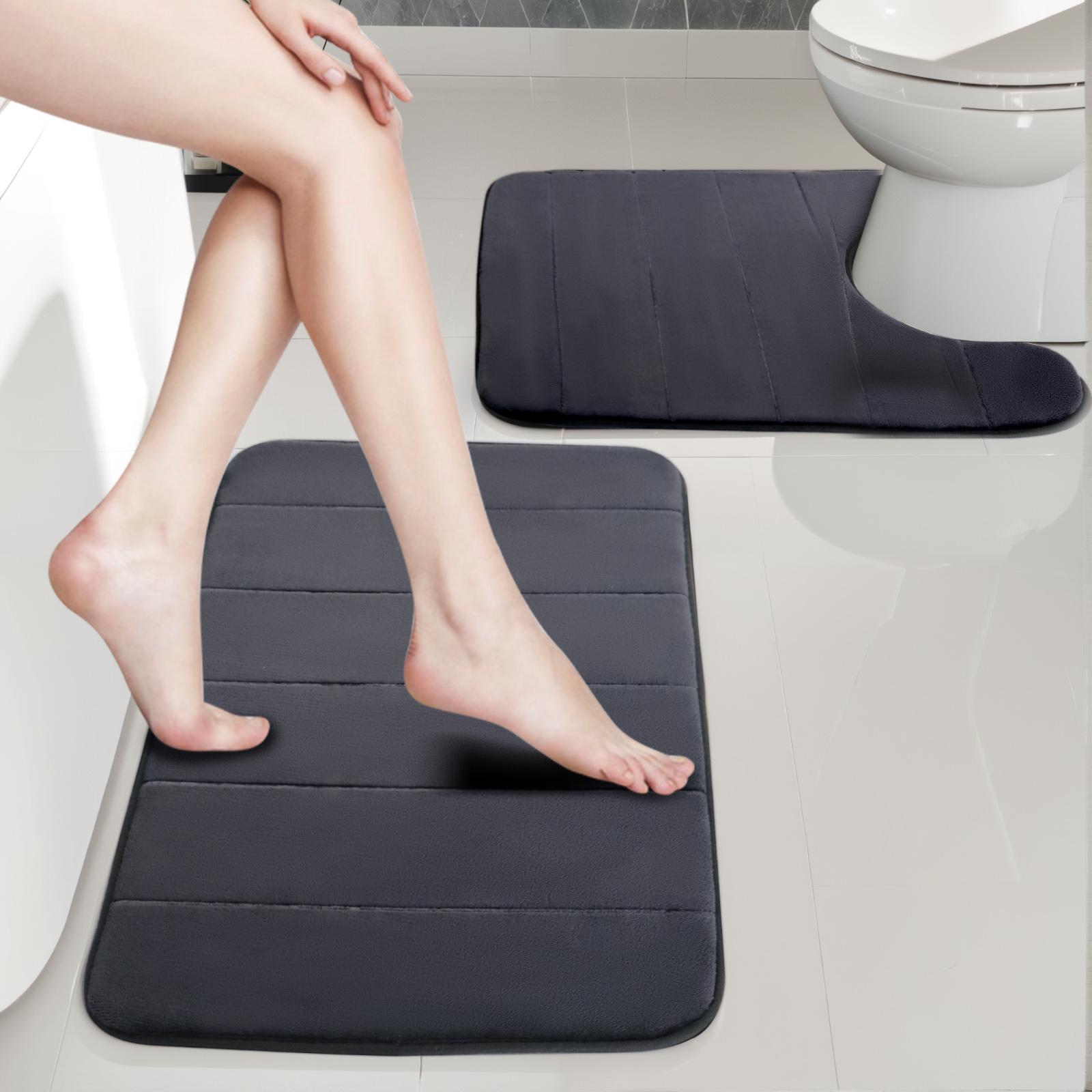 Hanzidakd Toilet Mat Bath Rug Set 3 Piece Bathroom Contourrug Toilet Mat Sets Non Slip Toilet