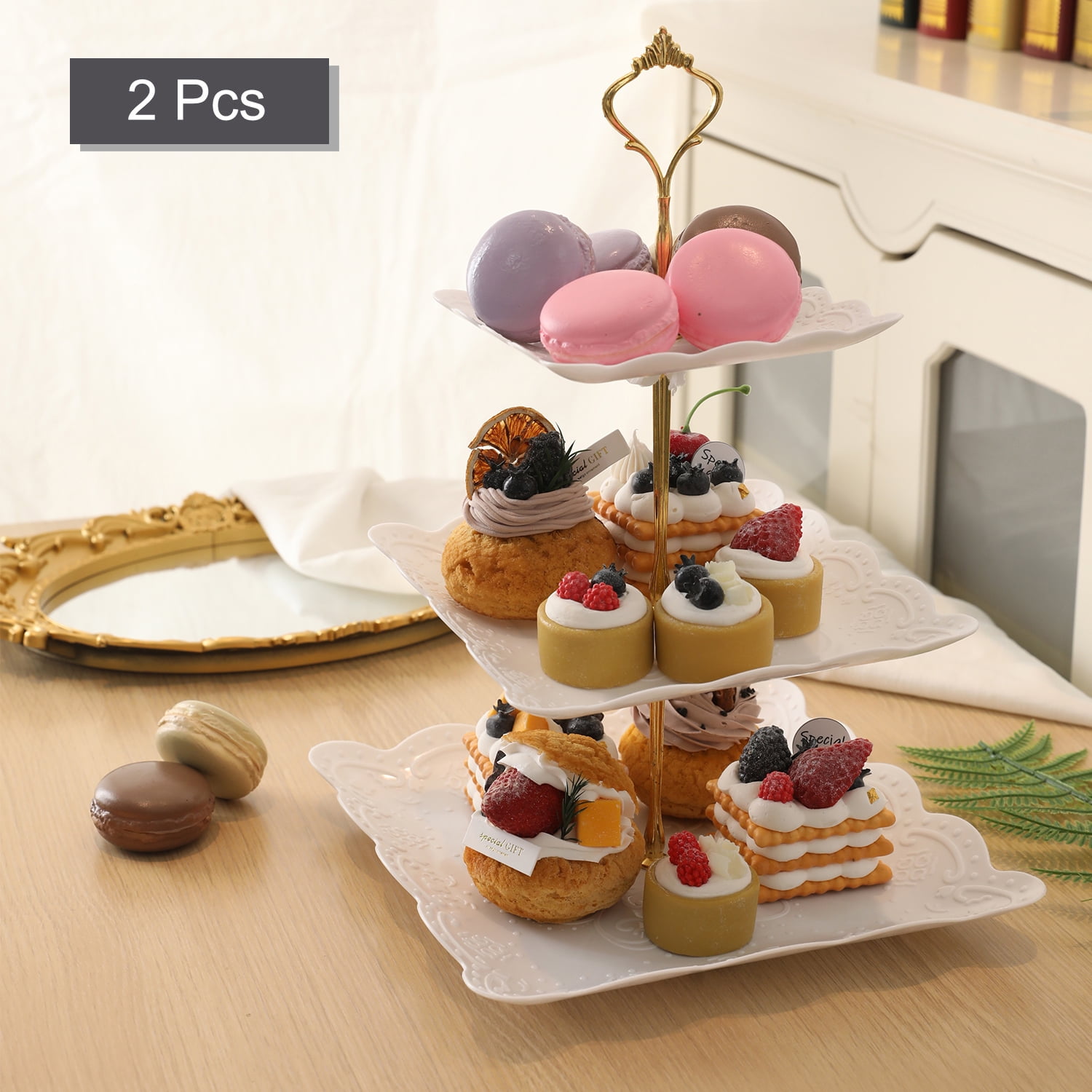 PinkSheep 2Pcs 3 Tier Plastic Cupcake and Pastry Display Stand, Food ...