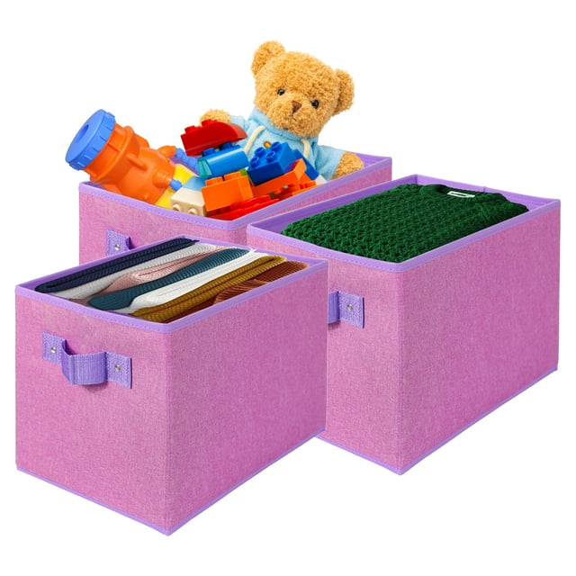 Pinksheep 3 Pack Foldable Fabric Cube Storage Bins With Handles Purple