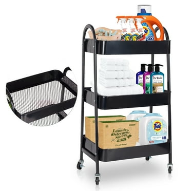 3 Tier Mesh Utility Cart Rolling Metal Organization Cart with Handle ...