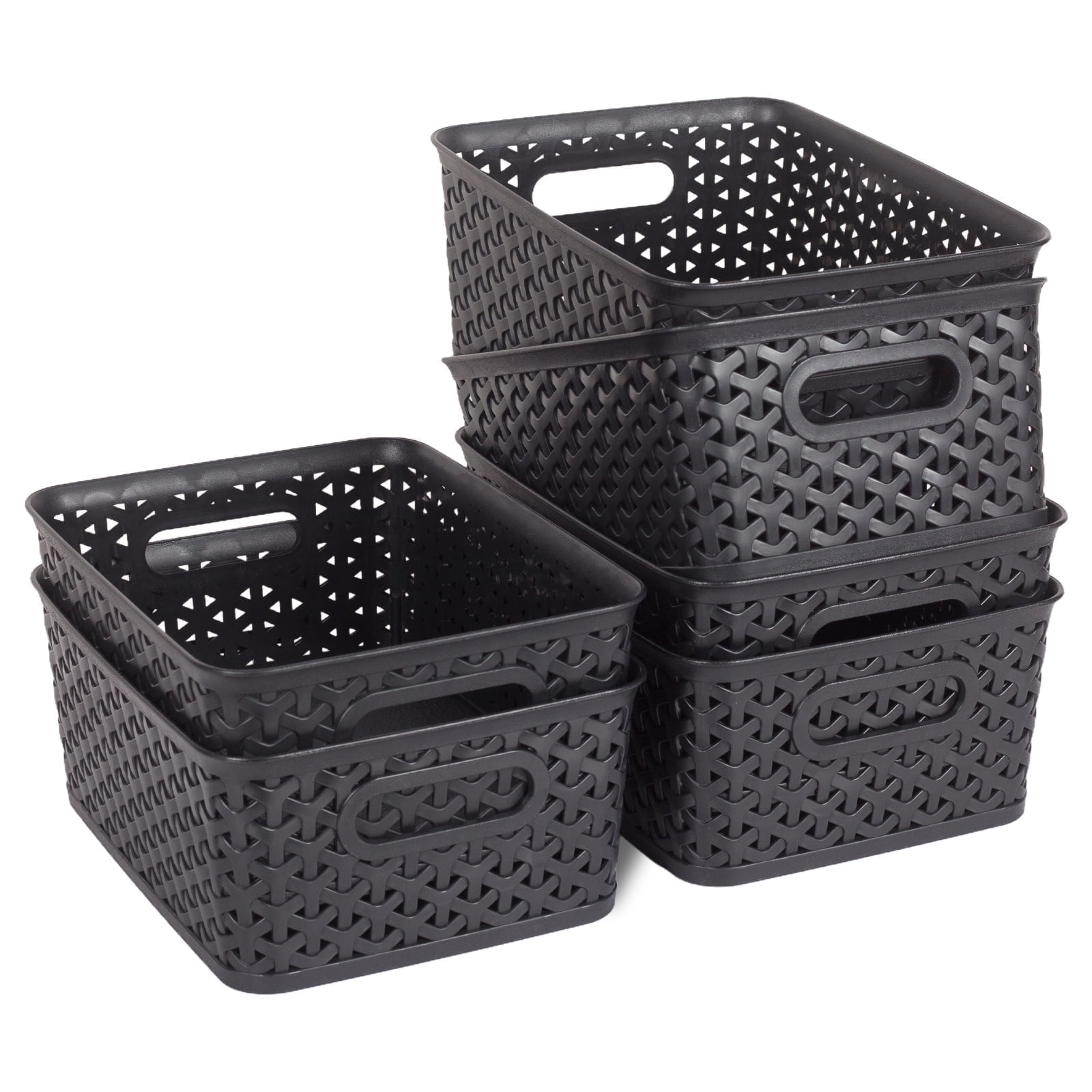 PinkSheep 6 Pack Plastic Storage Baskets Small Organizer Basket Bins Black - Walmart.com