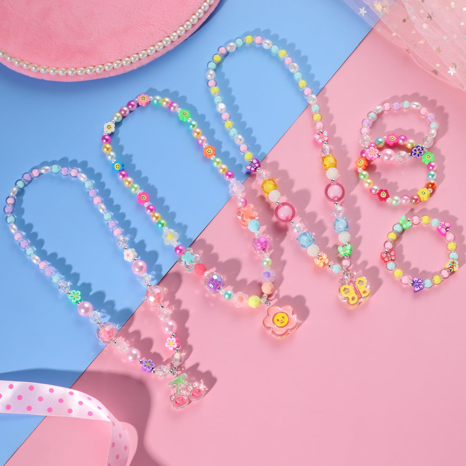 PinkSheep 6Pcs Girls Jewelry Set, Butterfly Flower Cherry Pendant ...