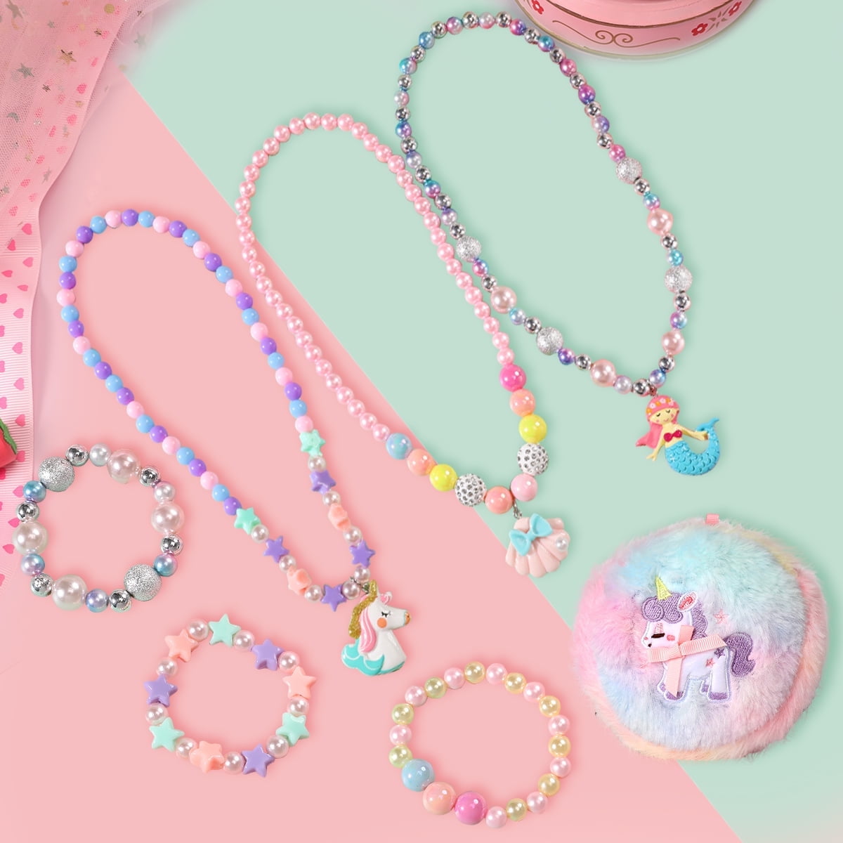 PinkSheep Unicorn Themed Kids Jewelry Set - Necklace, Bracelet for ...