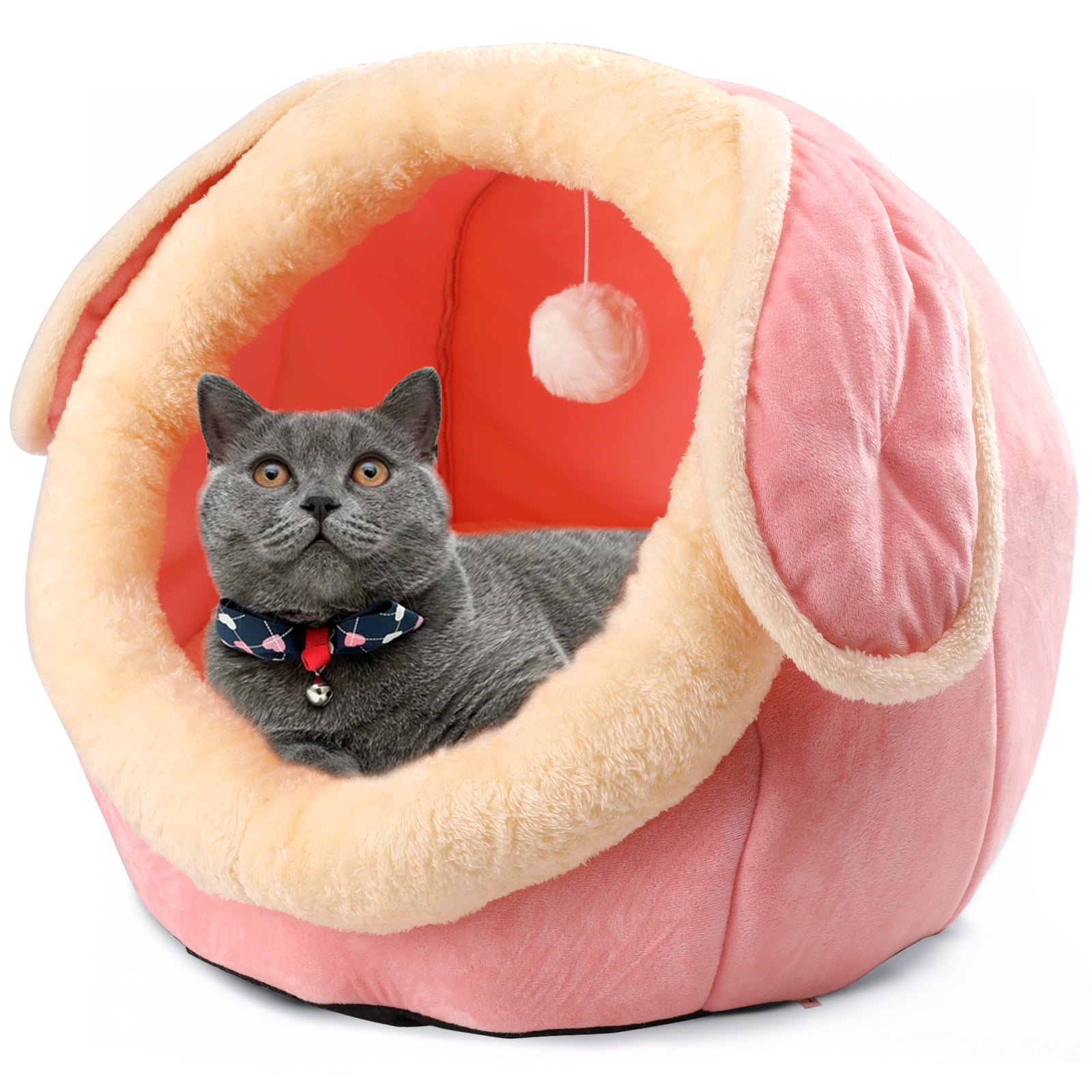 "PinkSheep Cat Cave Bed, 15"" Plush Dog Tent House with Washable ...