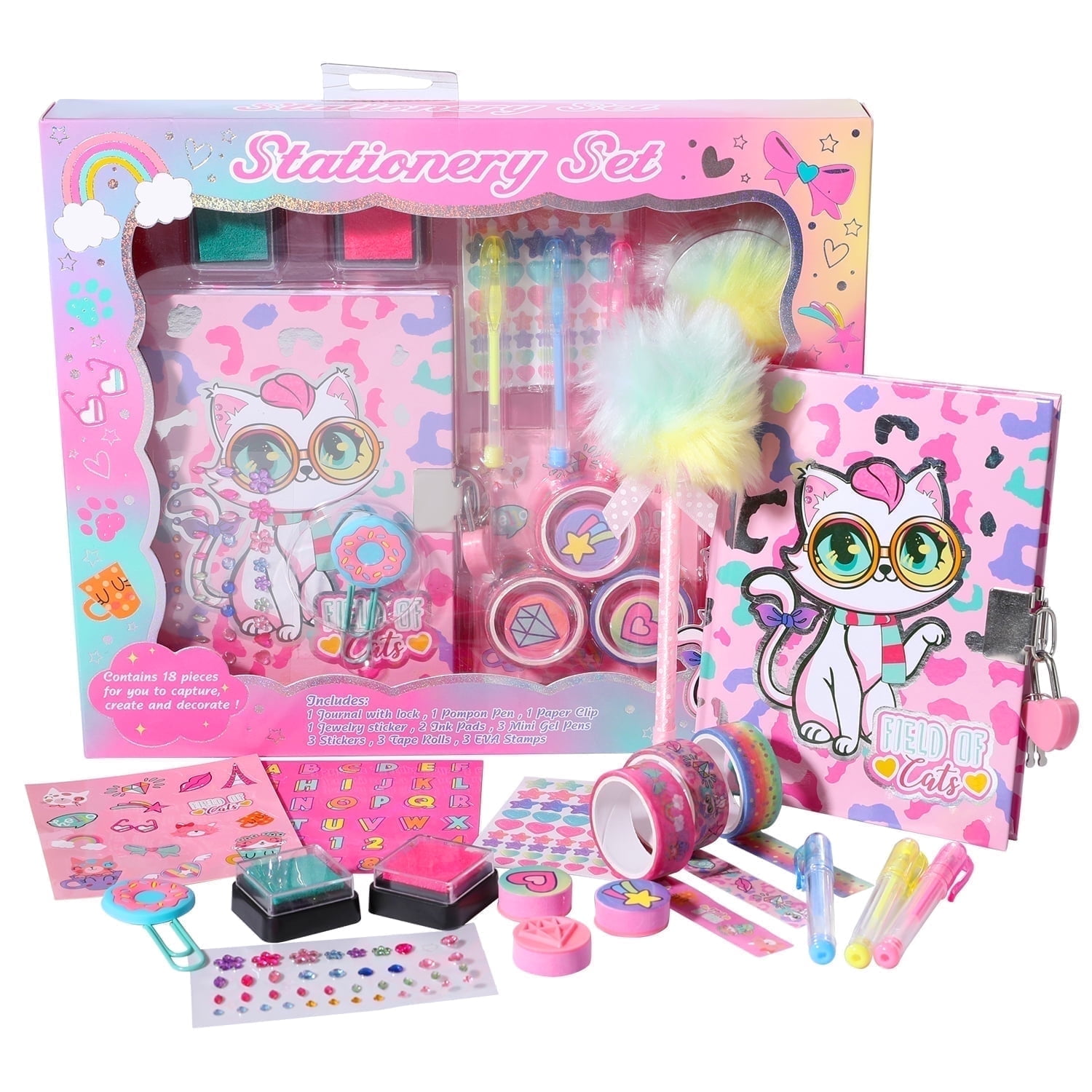 PinkSheep Cute Journaling Mini Lockable Creative Cat Diary Set with ...