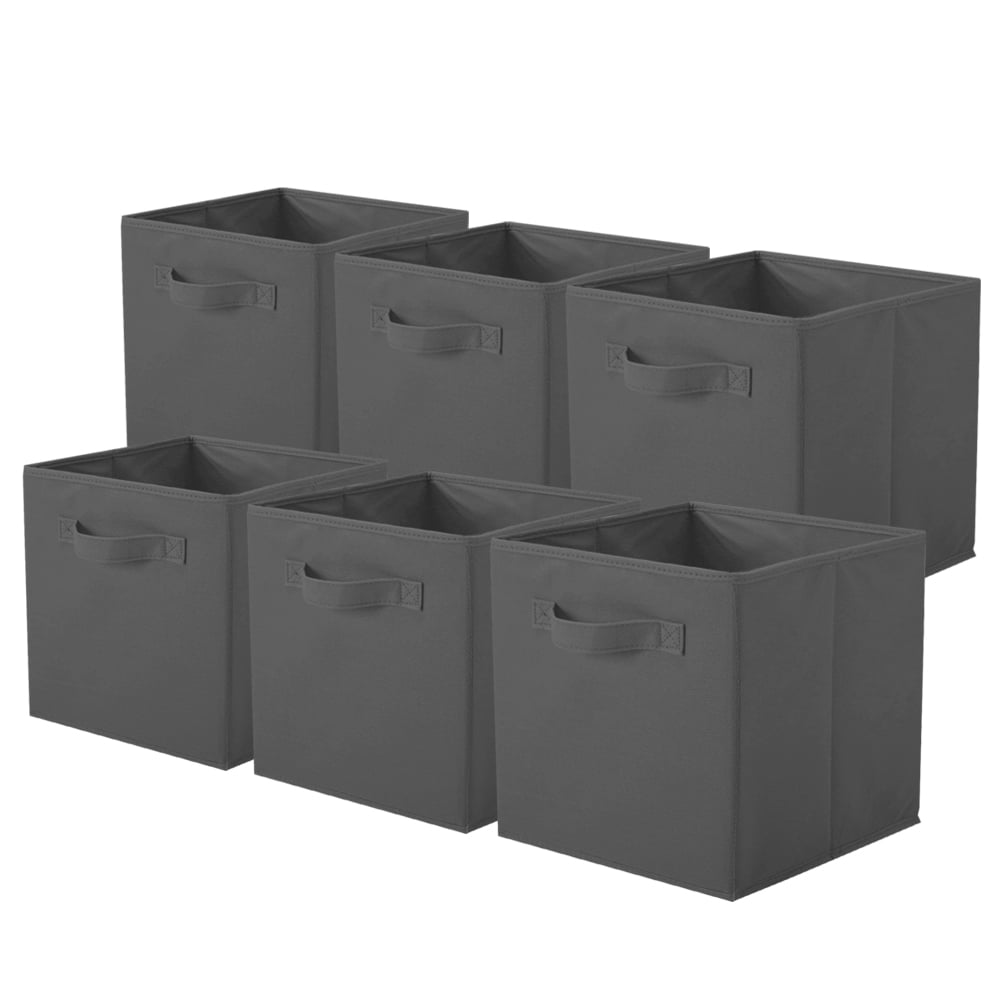 Pinksheep Square Fabric Cube Storage Bins Dark Gray Collapsible Containers 6 Pack 105 X