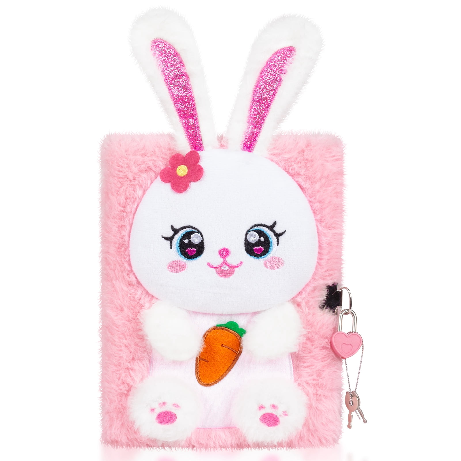 PinkSheep Cute Fluffy Bunny Diary with Lock and Key, Children's Girly ...