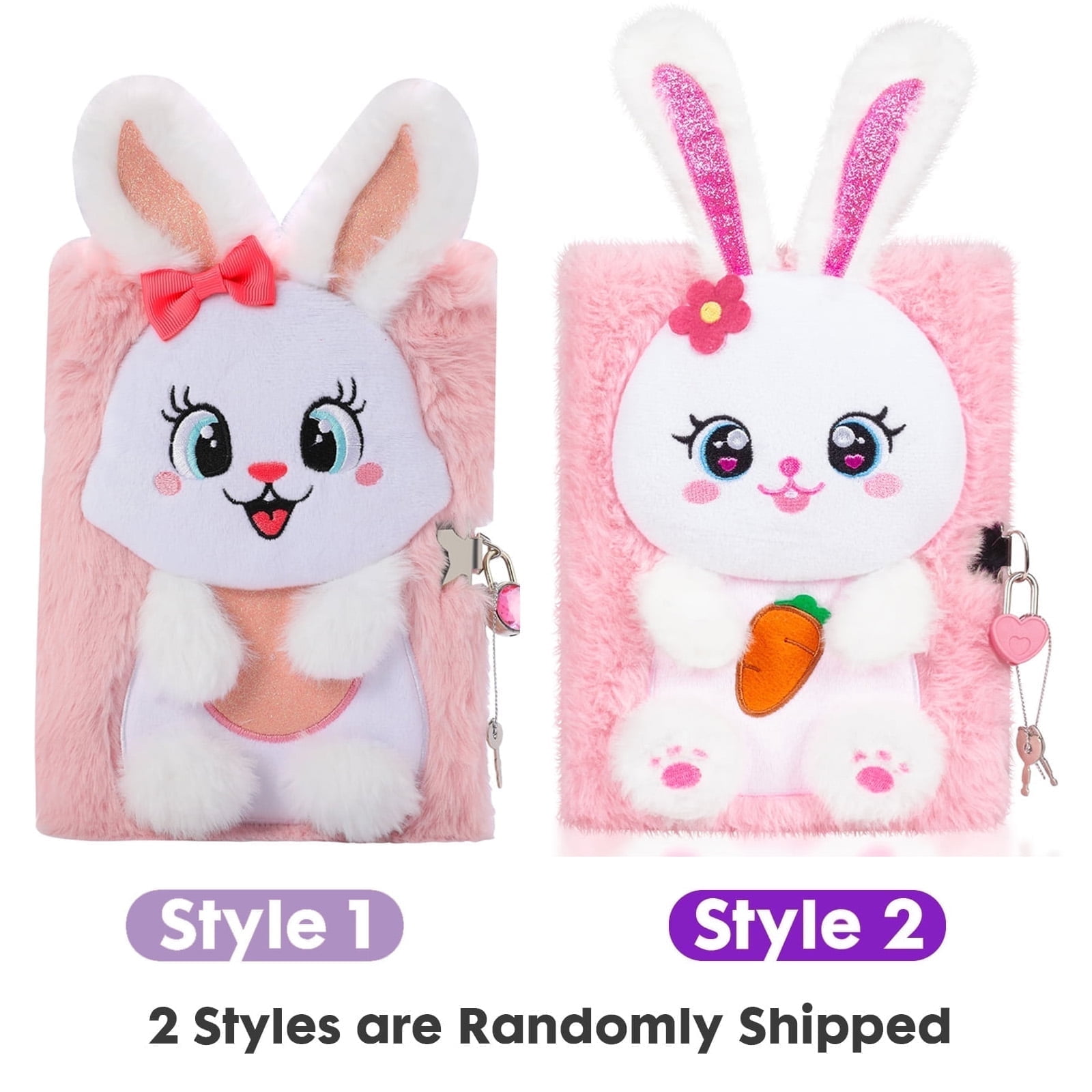 PinkSheep Cute Fluffy Bunny Diary with Lock and Key, Children's Girly ...