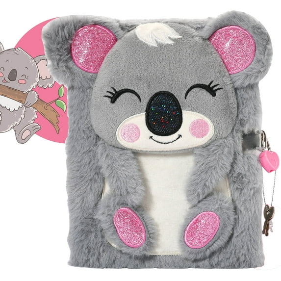 PinkSheep Koala Furry Lockable Diary for Boys & Girls, Cute Writing ...