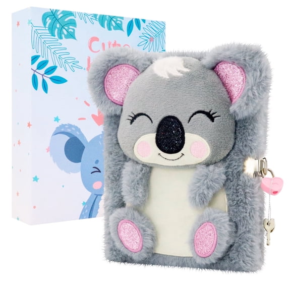 PinkSheep Koala Furry Diary with Lock and Key, 6.3x8.3 inch, 160 Pages ...