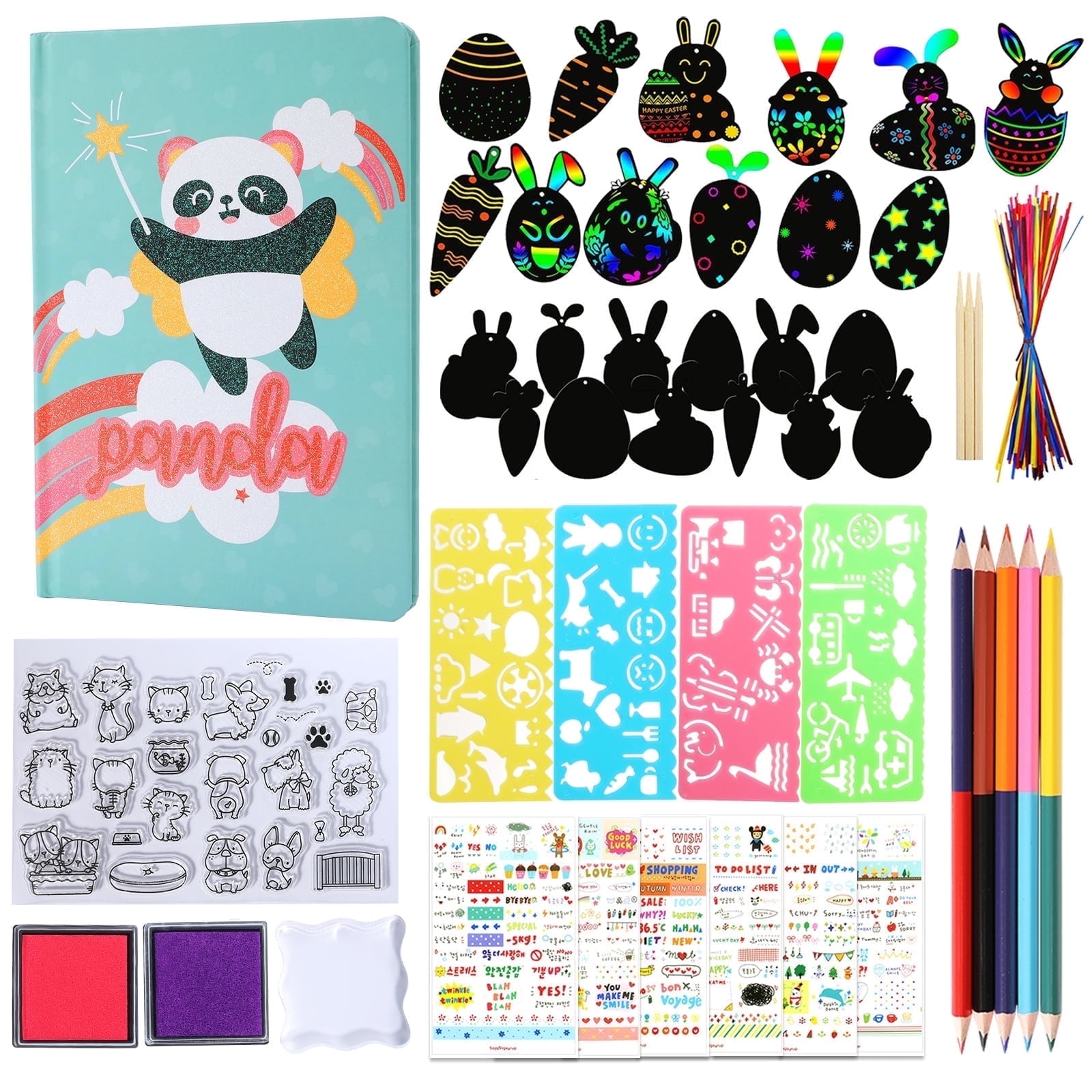 PinkSheep Panda Diary Stationery Set with Stamps Stickers Journal ...