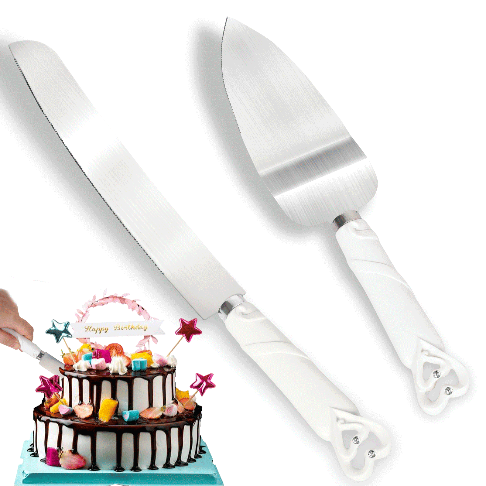 PinkSheep Stainless Steel Wedding Cake Cutting Knife and Server Set 12. ...