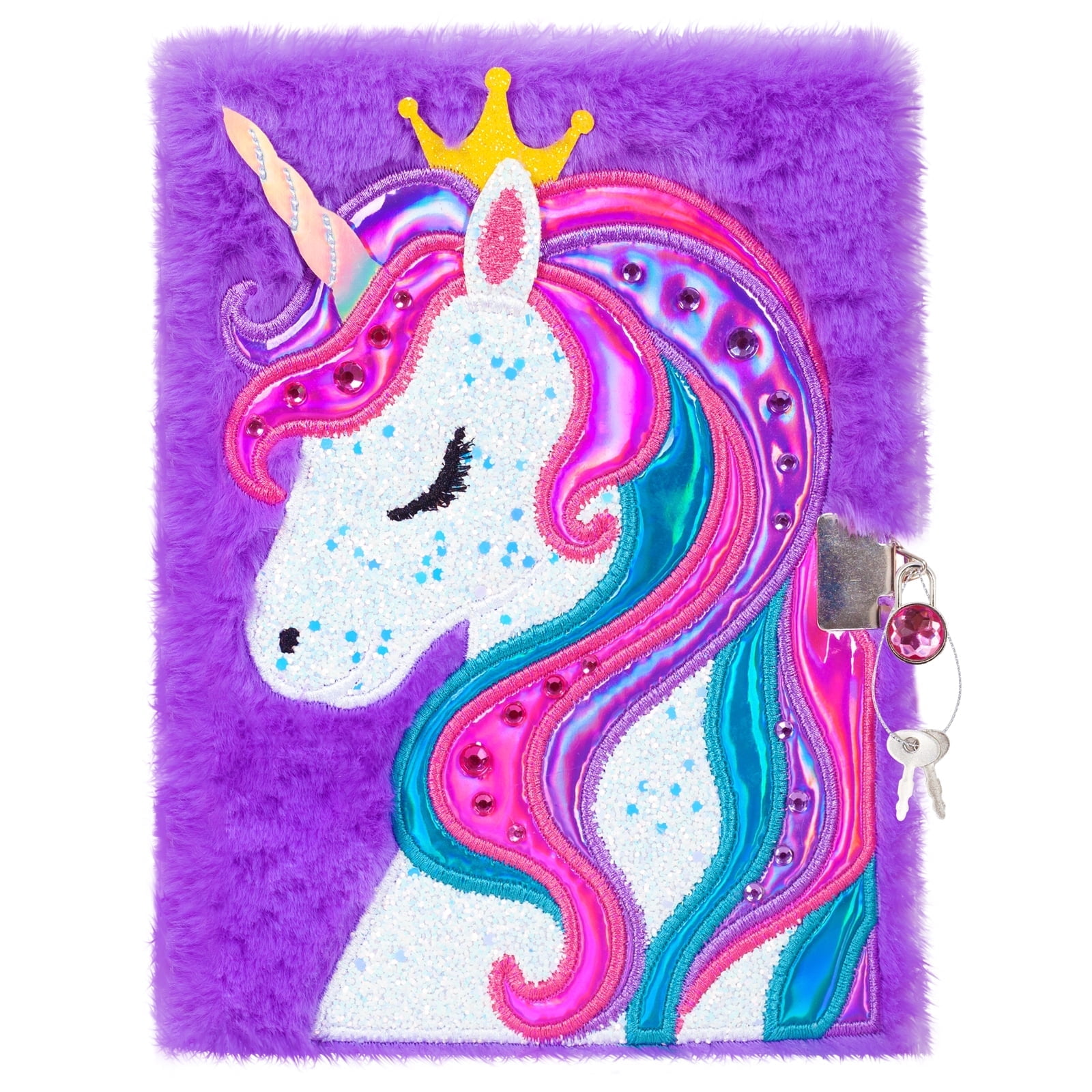 PinkSheep Unicorn Furry Diary with Lock and Key, 7.87x5.70 inch Fuzzy ...