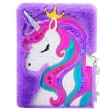 PinkSheep Unicorn Furry Diary with Lock and Key, 7.87x5.70 inch Fuzzy ...