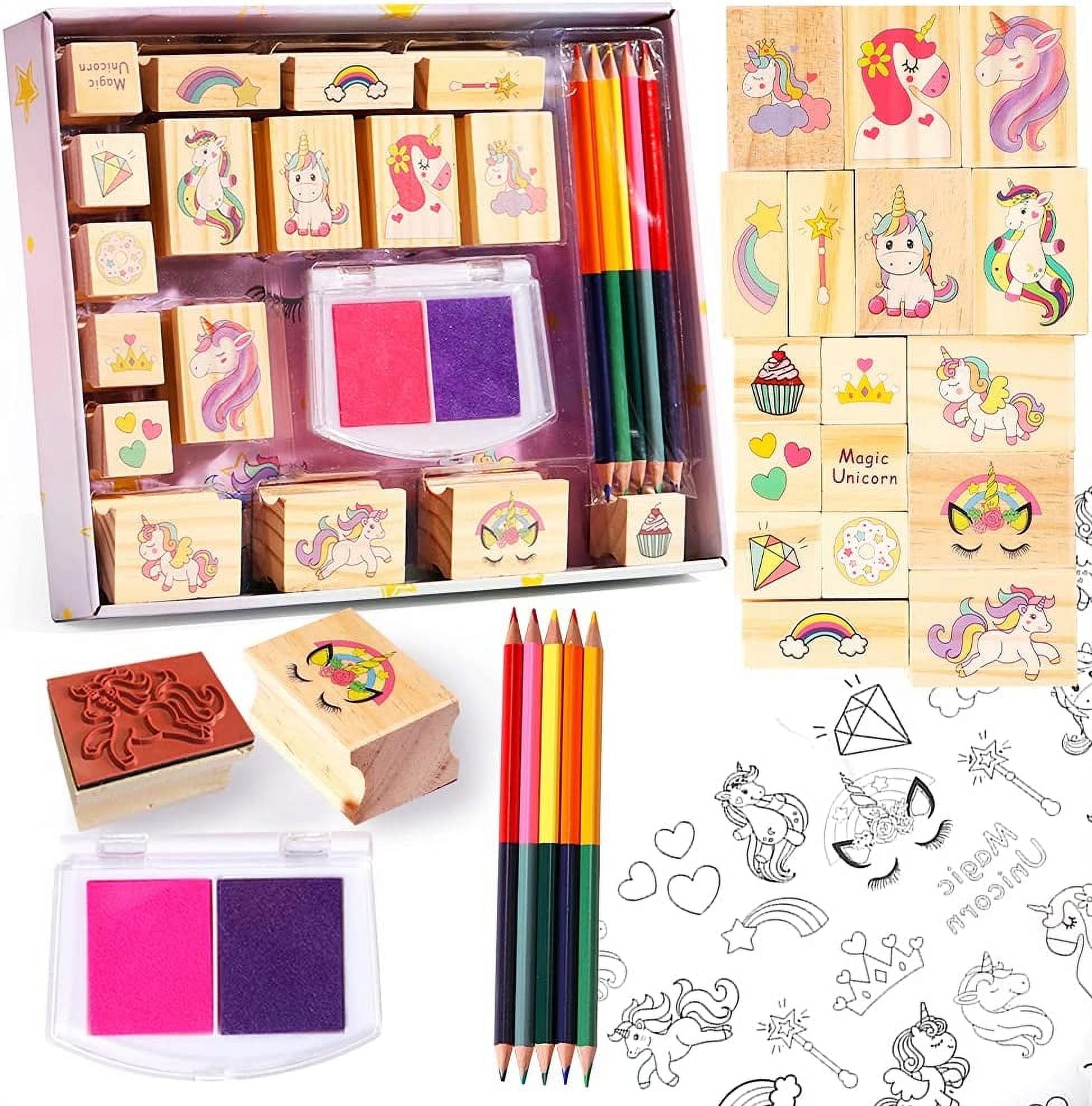PinkSheep, Unicorn Wooden Stamp Set, 17 pcs, Arts Crafts Kit for Kids ...