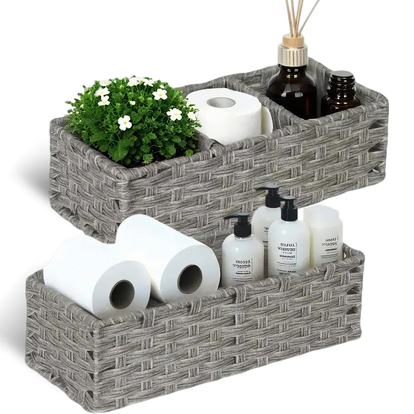PinkSheep Wicker Toilet Storage Basket, 2 Pack Woven Water Hyacinth ...