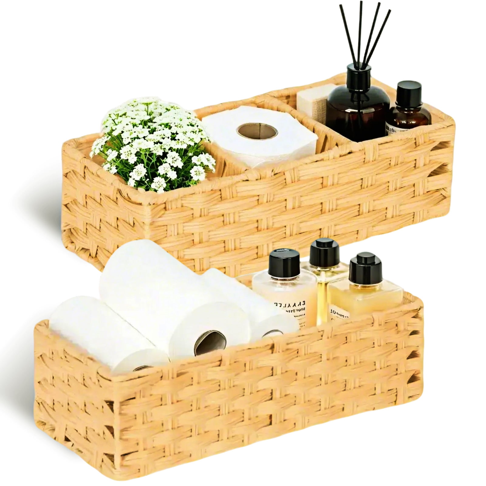 PinkSheep Wicker Toilet Basket Tank Topper, 2 Pack Woven Water Hyacinth ...