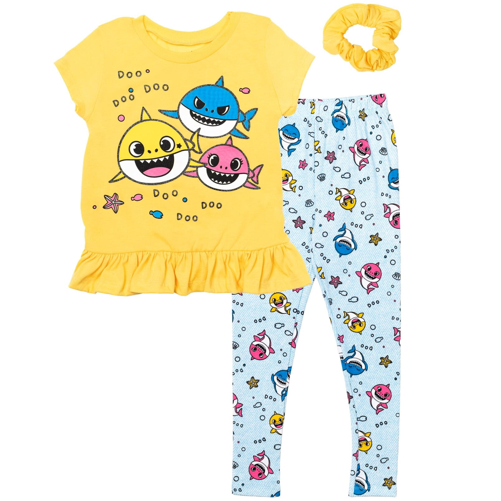 Pinkfong Baby Shark Toddler Girls Peplum T-Shirt Leggings and Scrunchie ...