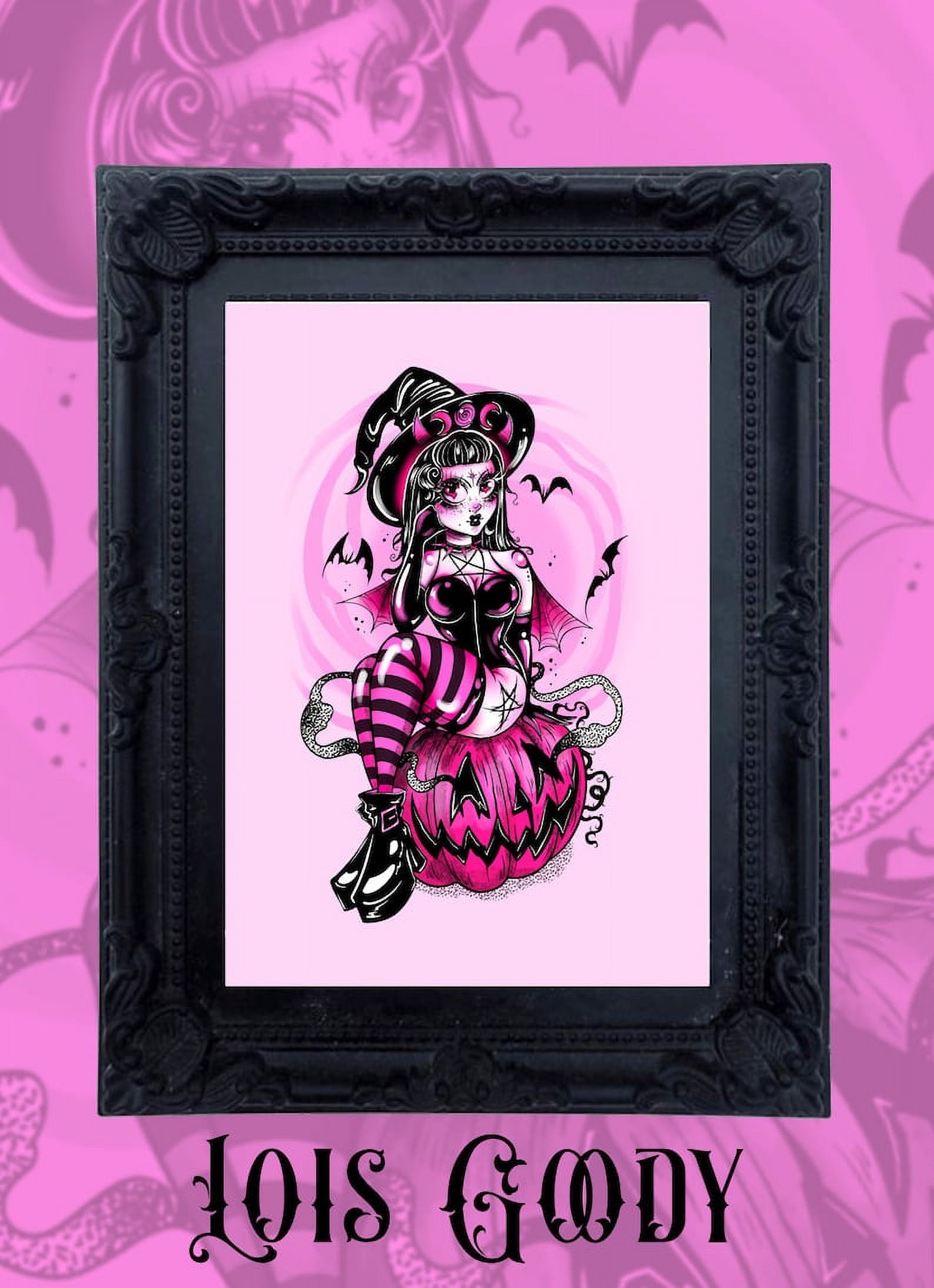 Pinkie Witch Pin Up Girl Girl Art Print, pastel goth, witchy, creepy ...