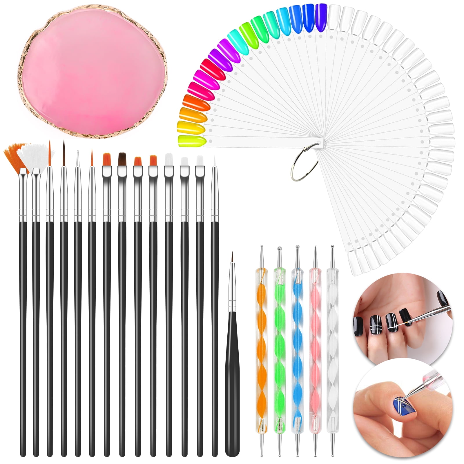 Pinkiou Nail Art Brushes Kit, 15pcs Nail Brushes, 5pcs Dotting Pens ...