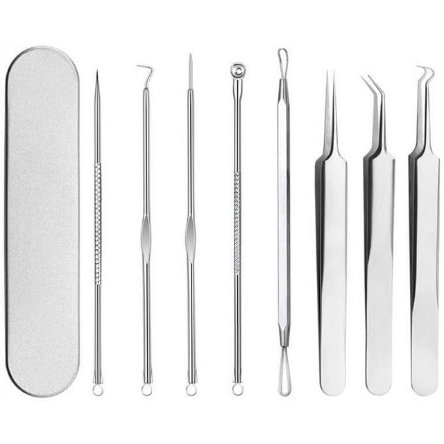Pinkiou Professional 8 Pcs Tool Kit Stainless Steel Pimple Popper