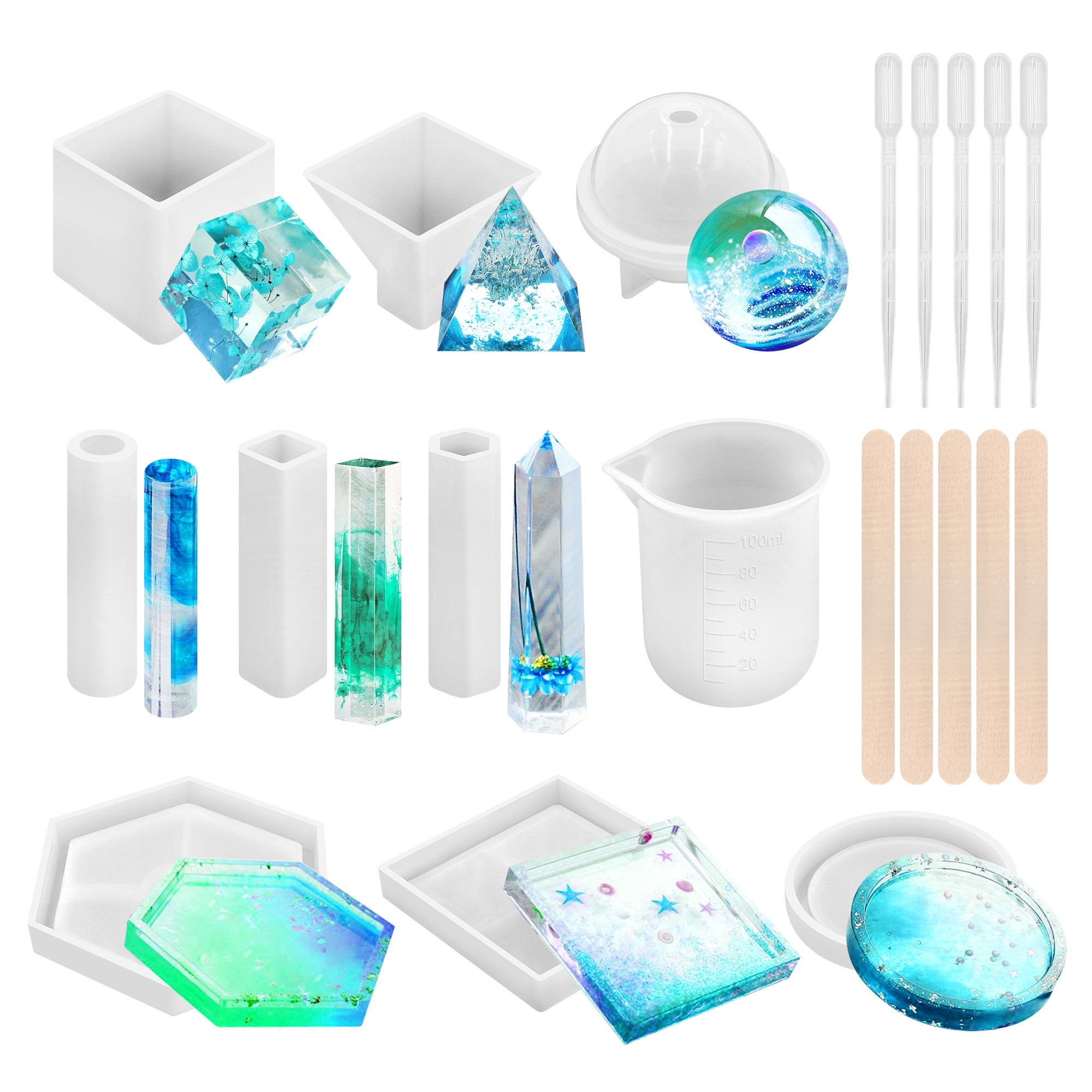 Pinkiou Resin Molds Silicone Molds for Epoxy Resin, 20Pcs Epoxy Resin ...