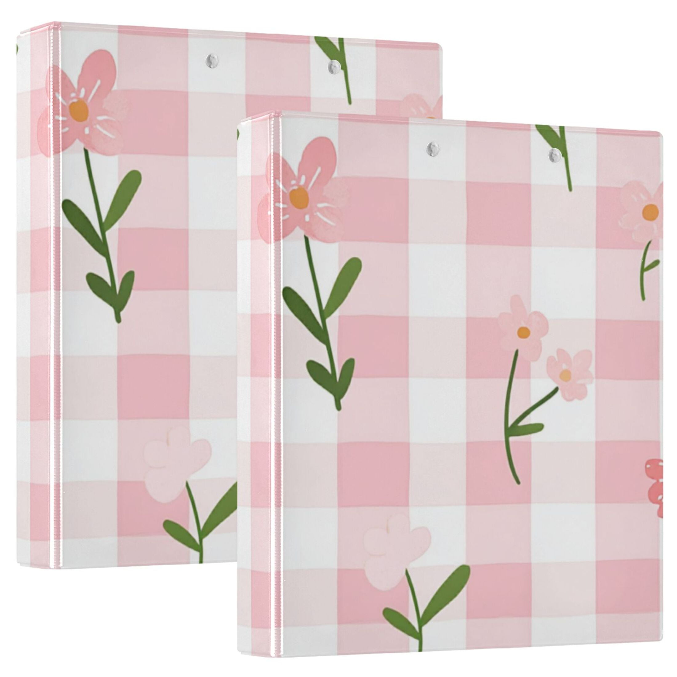 Pinkish Checkerboard Pastel Florals Round Ring Binder 3 Rings 1.5 ...