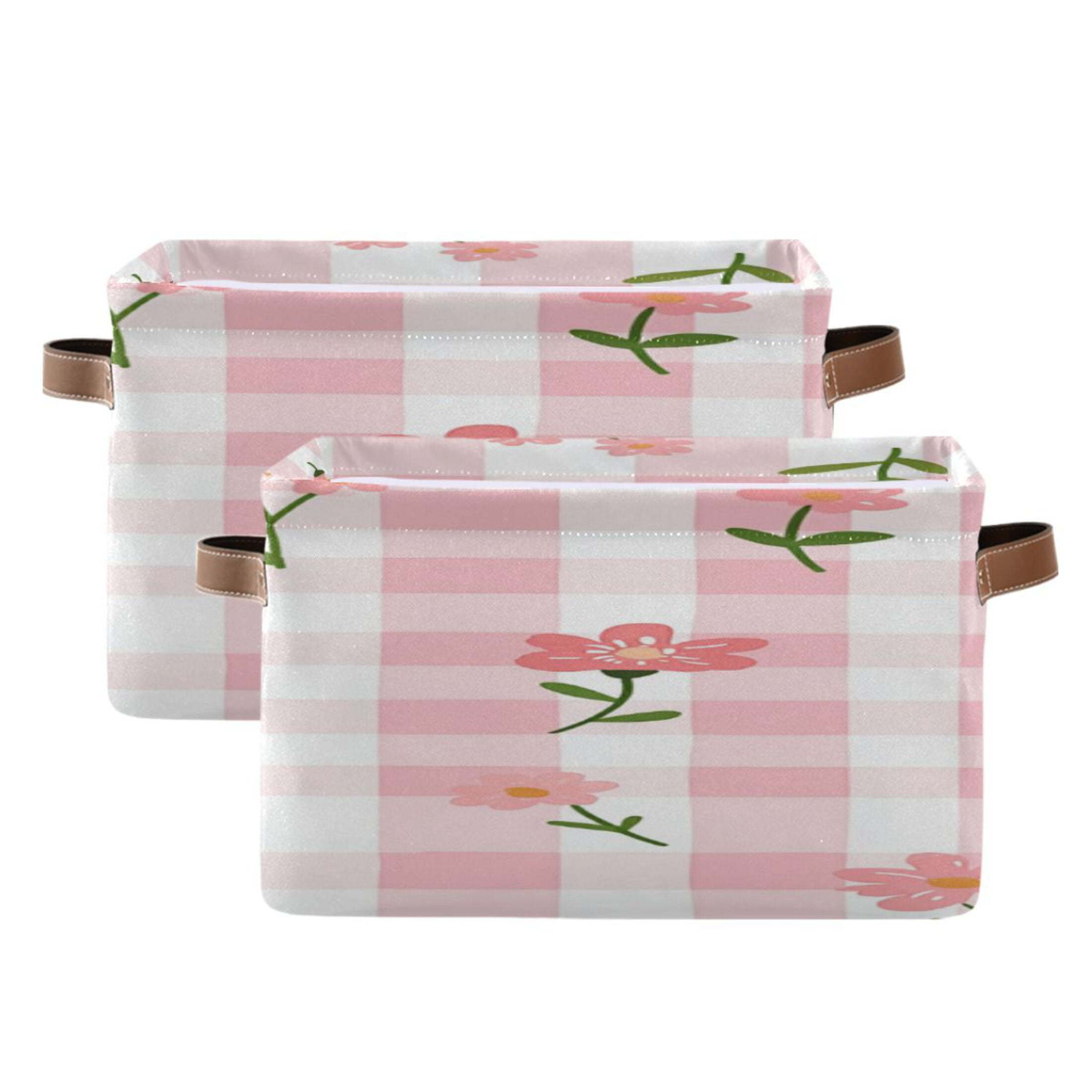 Pinkish Checkerboard Pastel Florals Square Storage Bins with Handles ...