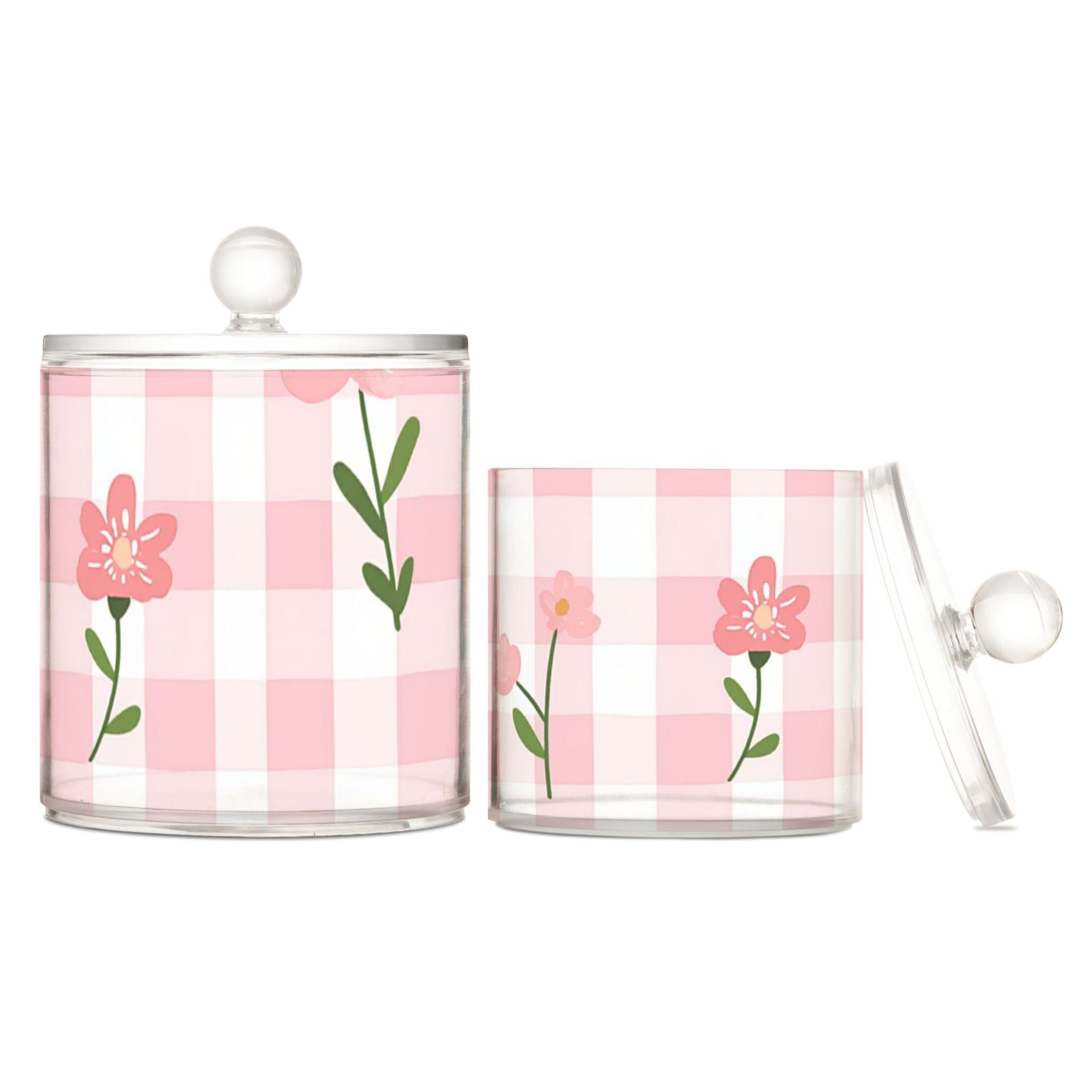 Pinkish Checkerboard Pastel Florals Translucent Plastic Cans Storage ...