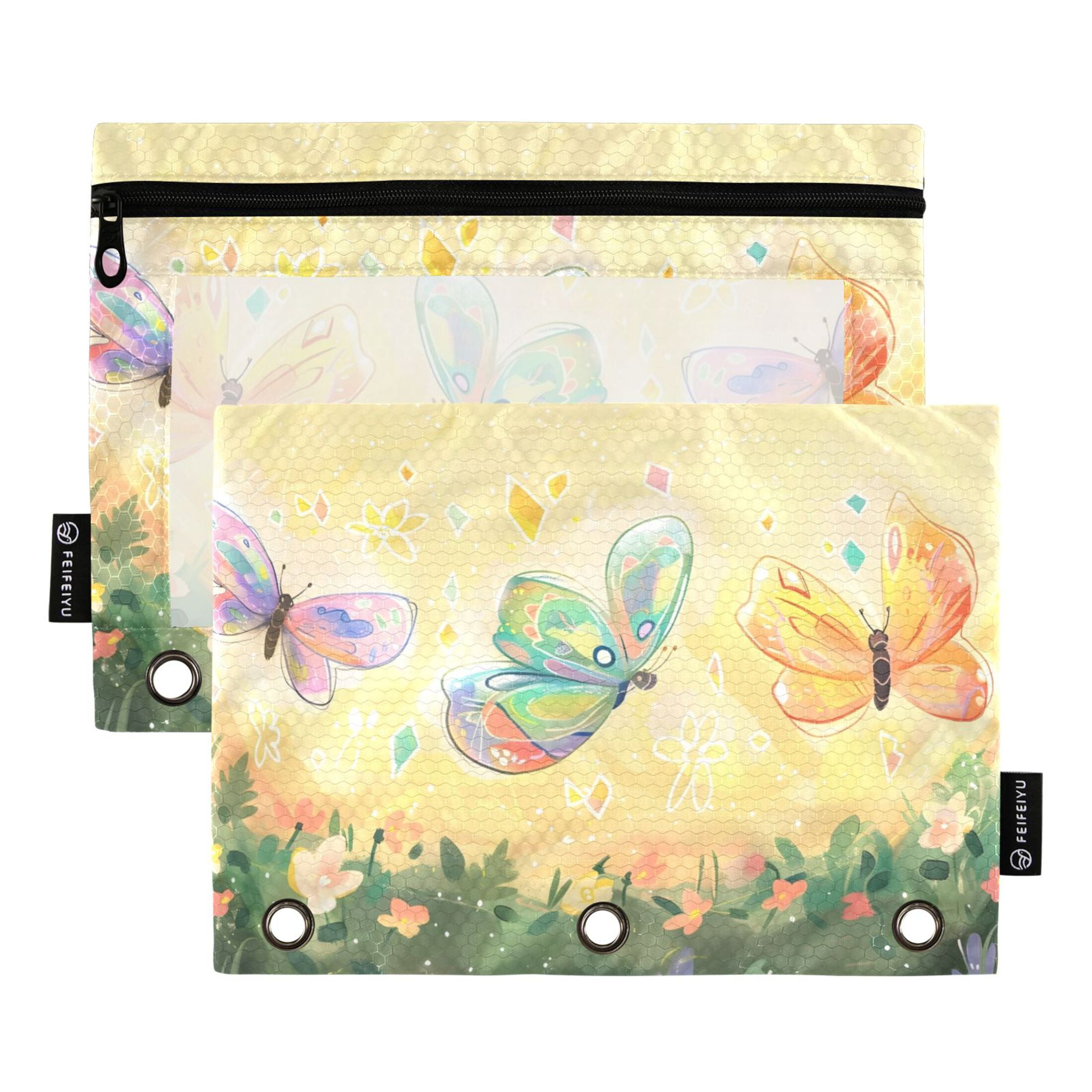 Pinkish Florals Turquoise Leaves Hand Painted Binder Pouches Zipper ...