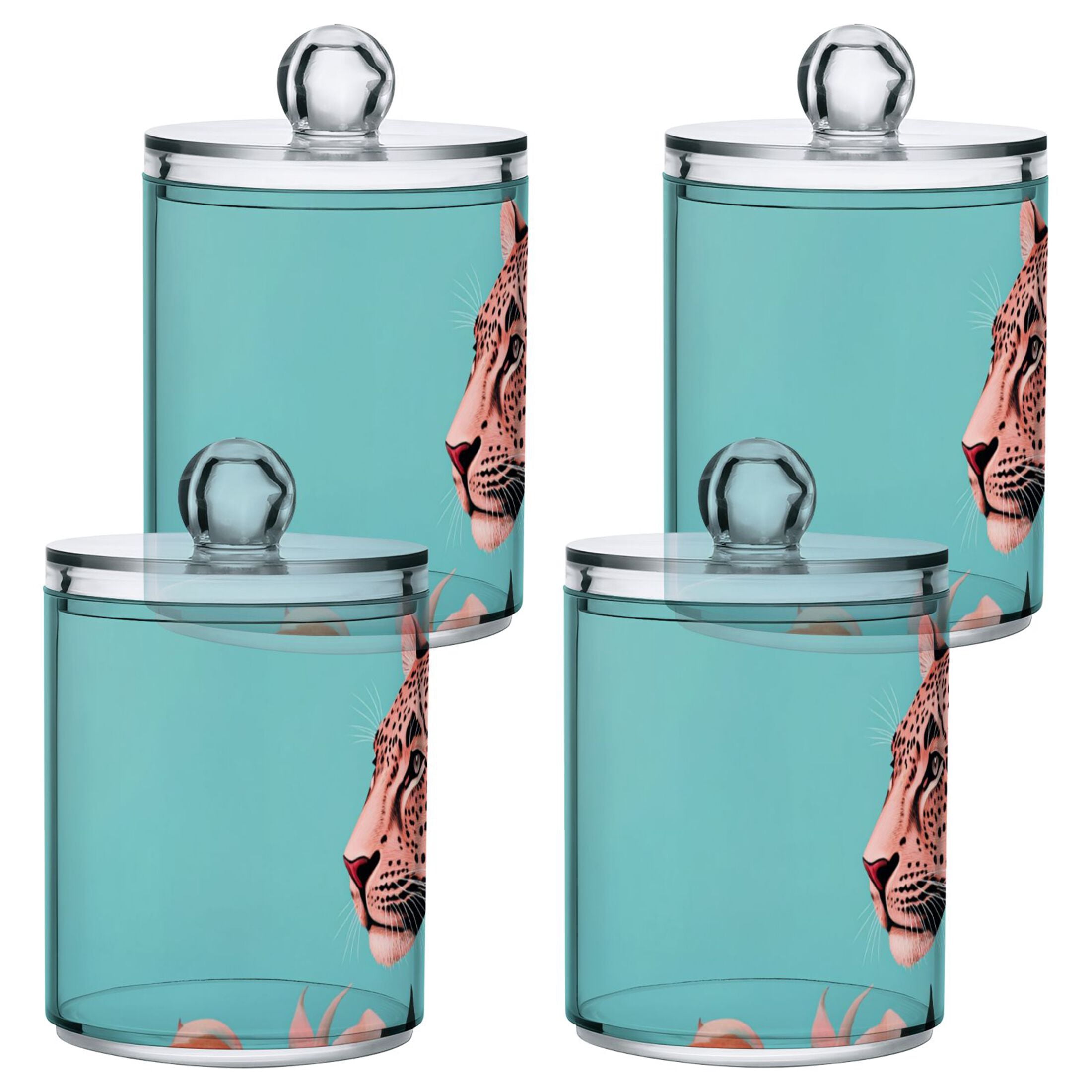 Pinkish Flowers and Leopard Leaves Translucent Plastic Cans Storage ...