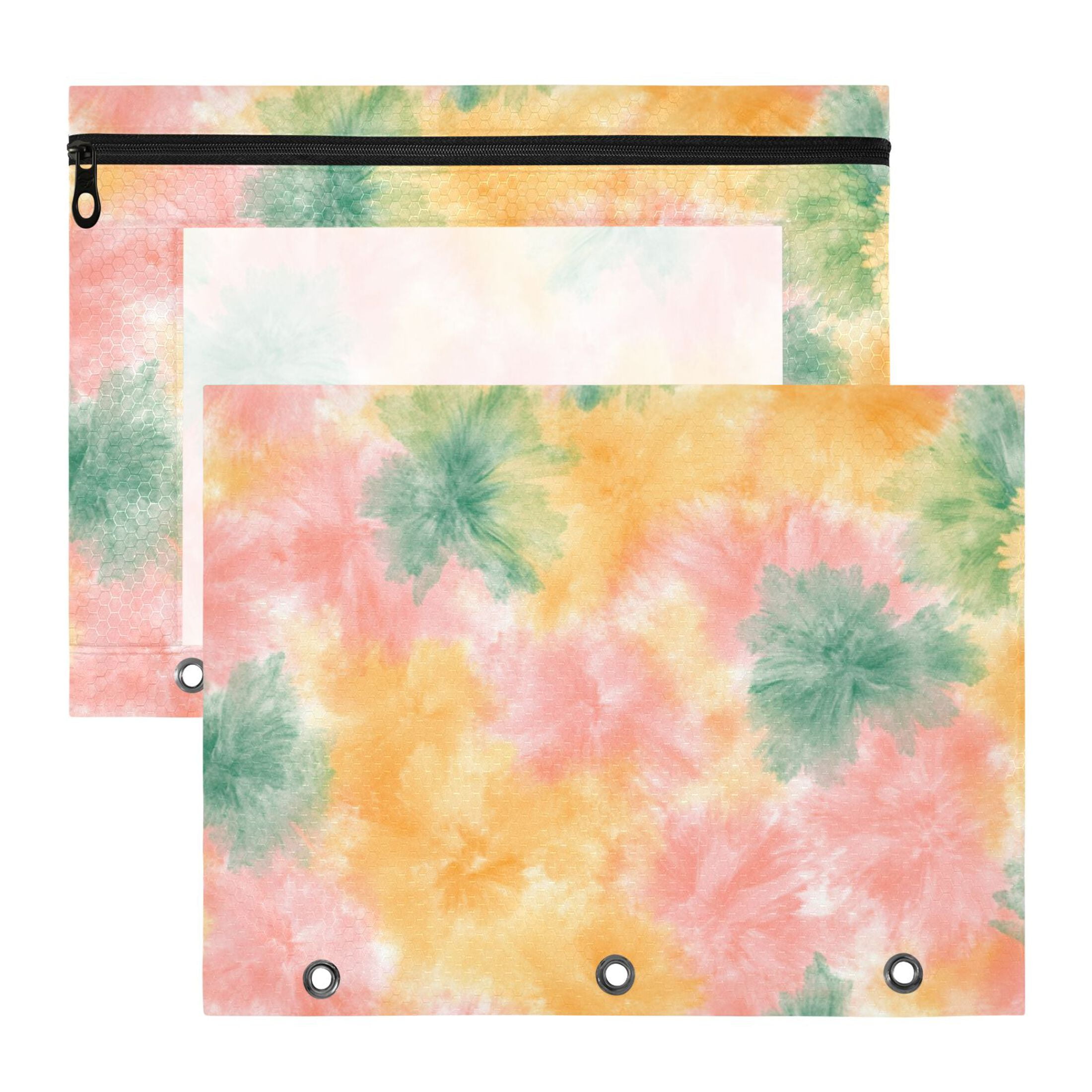 Pinkish Green Yellow Tie Dye 3-Ring Binder Pouches A4 Size Zipper ...