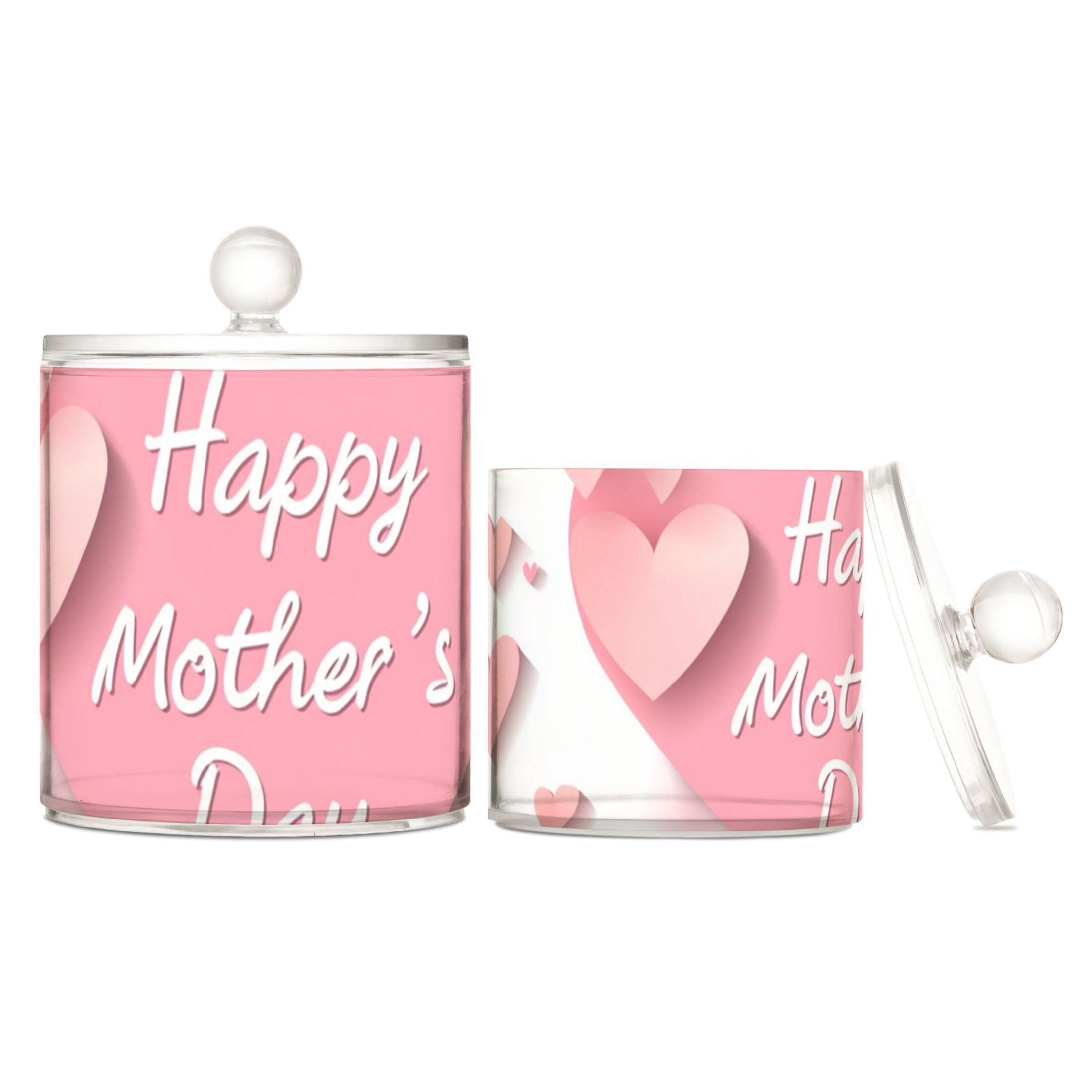 Pinkish Heart with Happy Mothers Day Word Translucent Plastic Cans ...