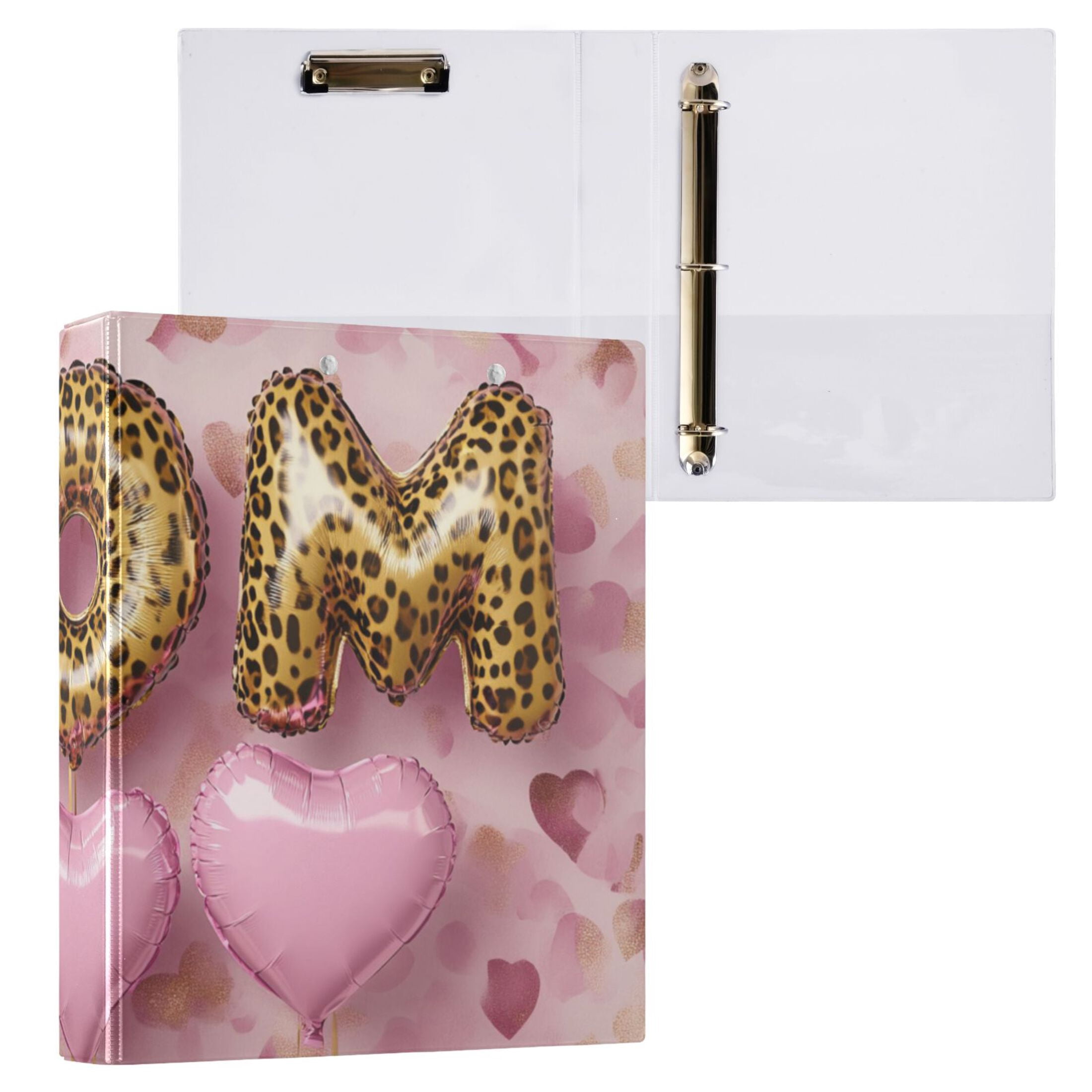Pinkish Leopard Print Balloons Mothers Day Round Ring Binder 3 Rings 1. ...