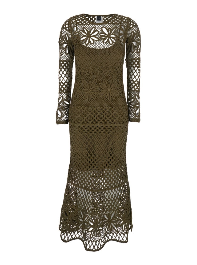 Pinko Women's Ortles' Green Crewneck Long Dress With Fishnet Design ...