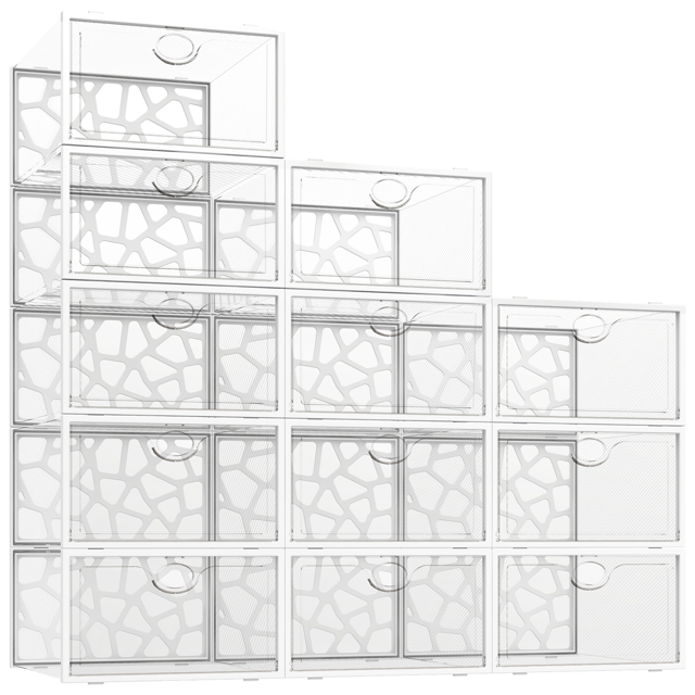 Pinkpum 12-Pack Large Clear Plastic Stackable Shoe Boxes, Sneaker Bins ...
