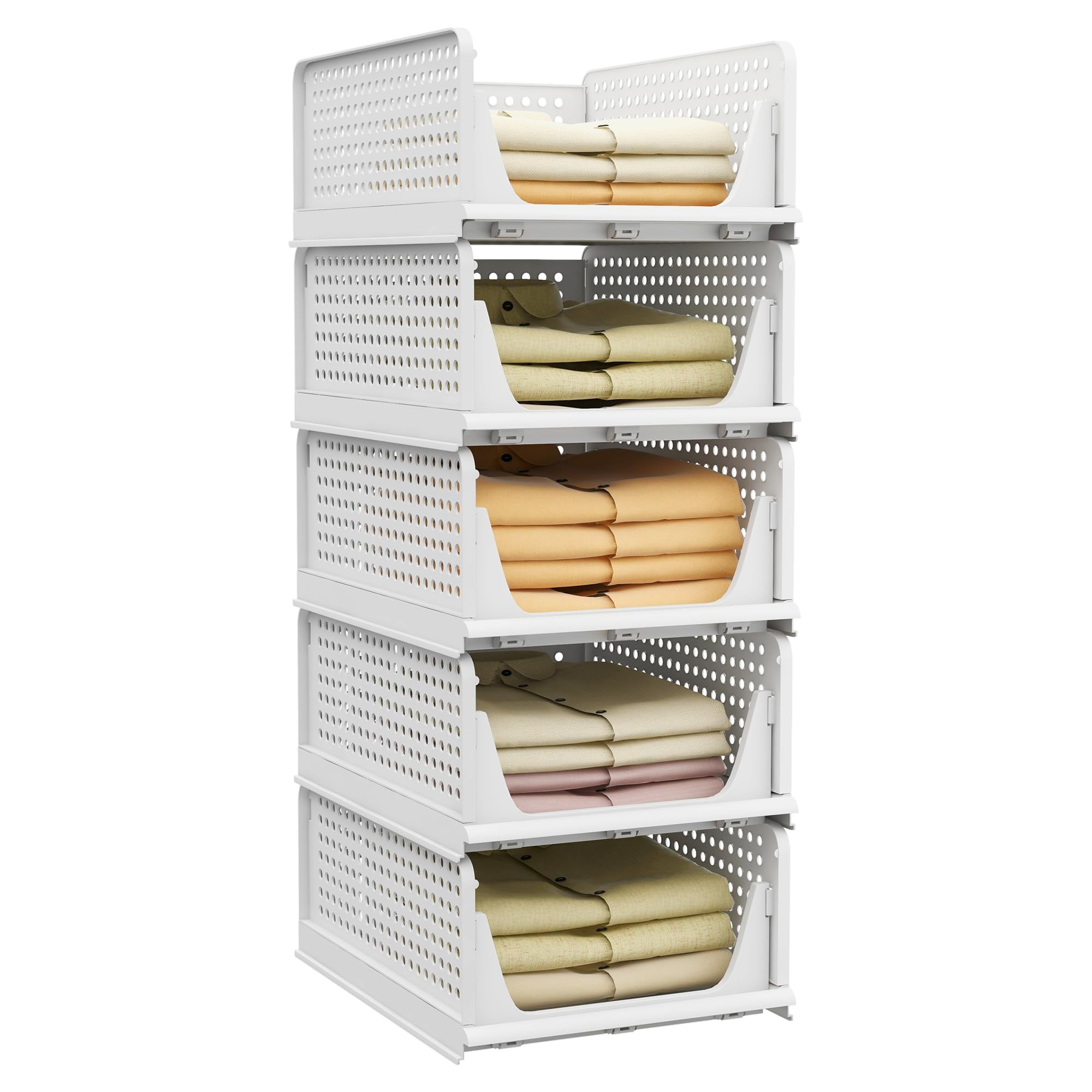 Pinkpum Stackable Plastic Storage Basket-Foldable Closet Organizers and ...