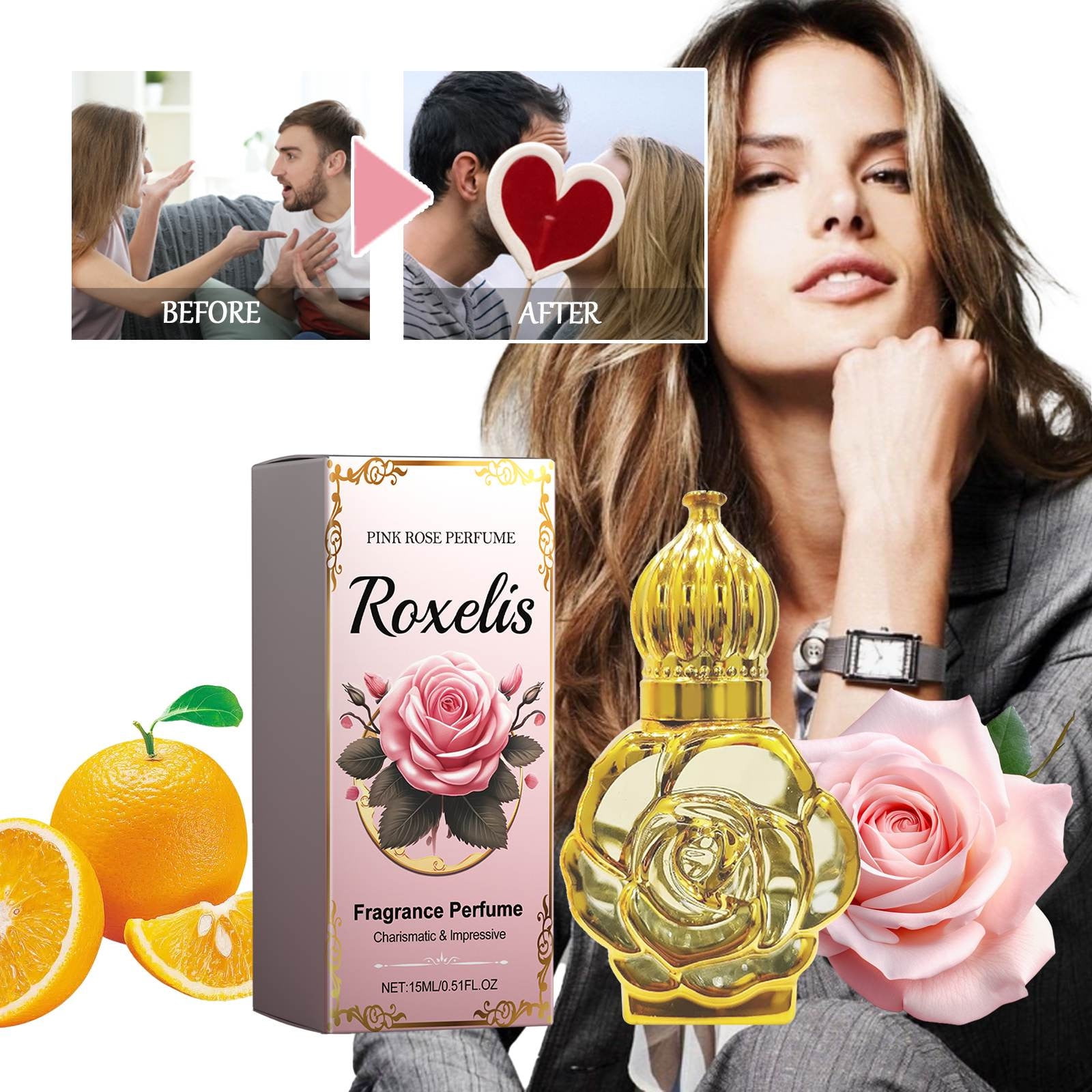 Pinks Rose Perfume 15ml - Floral Fragrance for Women, Long-Lasting ...