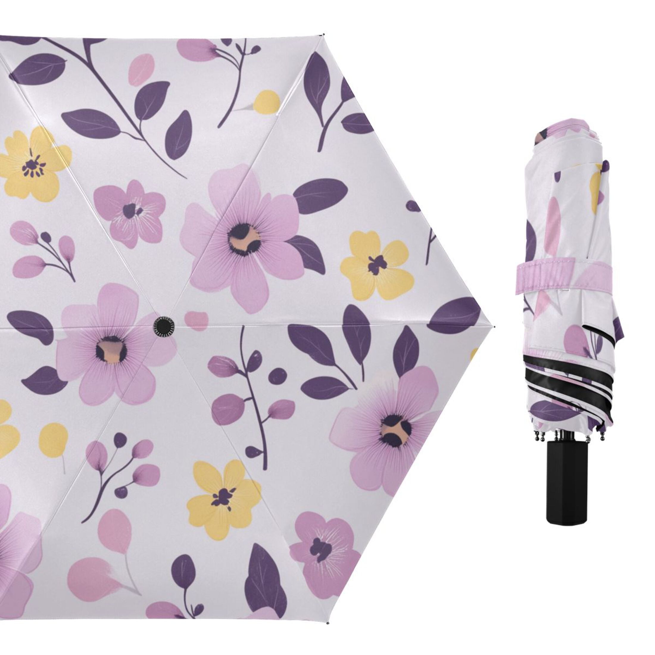 Pinksh Purple Yellow Flowers All Weather Umbrella Triple Folding ...