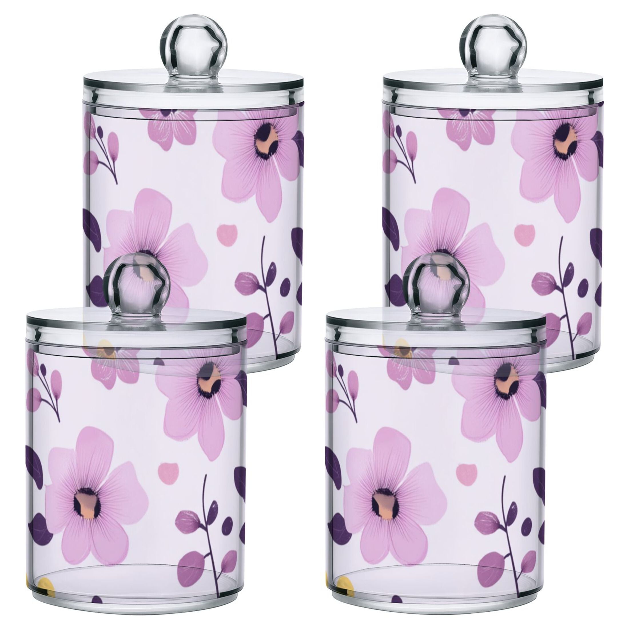 Pinksh Purple Yellow Flowers Translucent Plastic Cans Storage Canisters ...