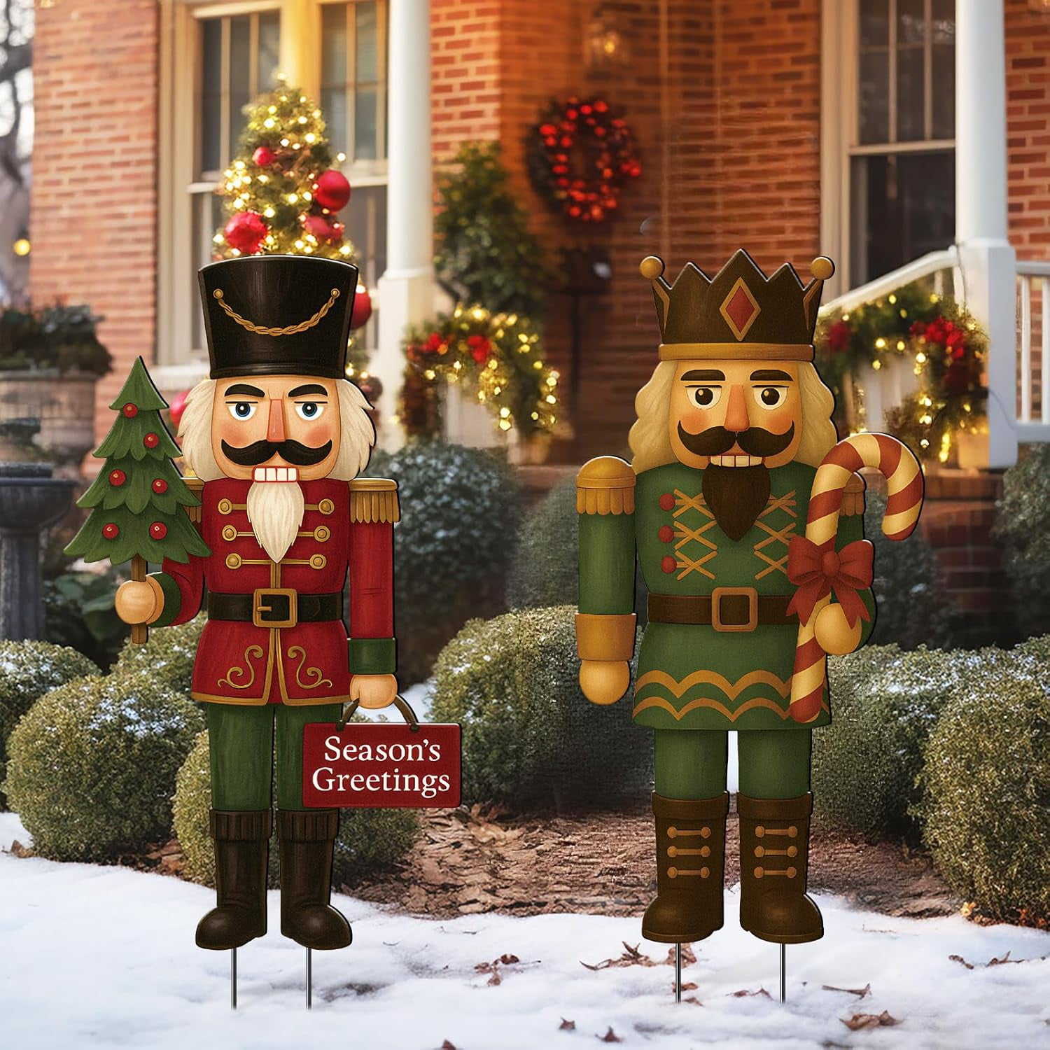 Pinkunn 2 Pcs Metal Christmas Nutcracker Yard Stake 3D Outdoor ...