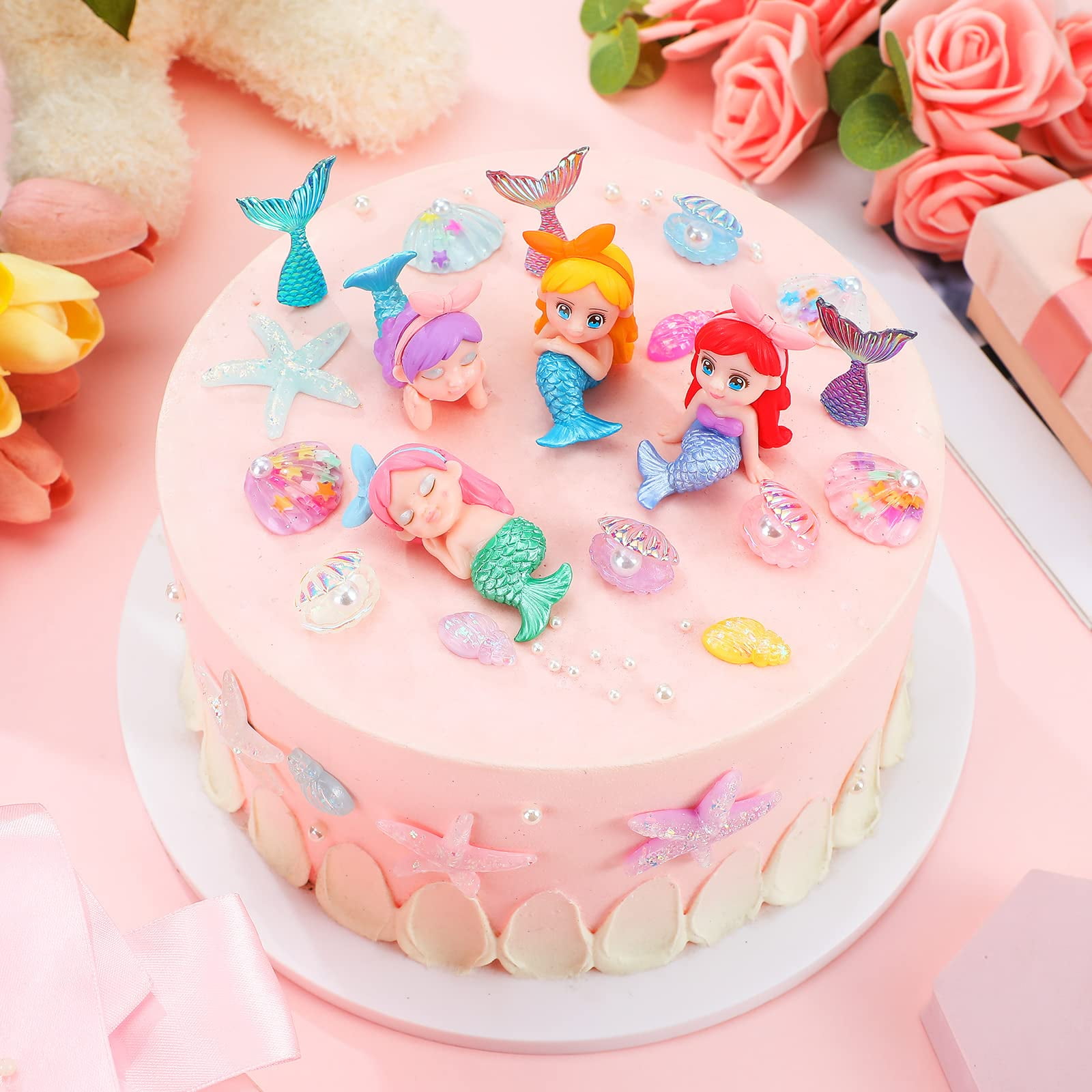 Pinkunn 24 Pcs Mermaid DEF29 Tail Cake Topper Star Cupcake Toppers Sea ...