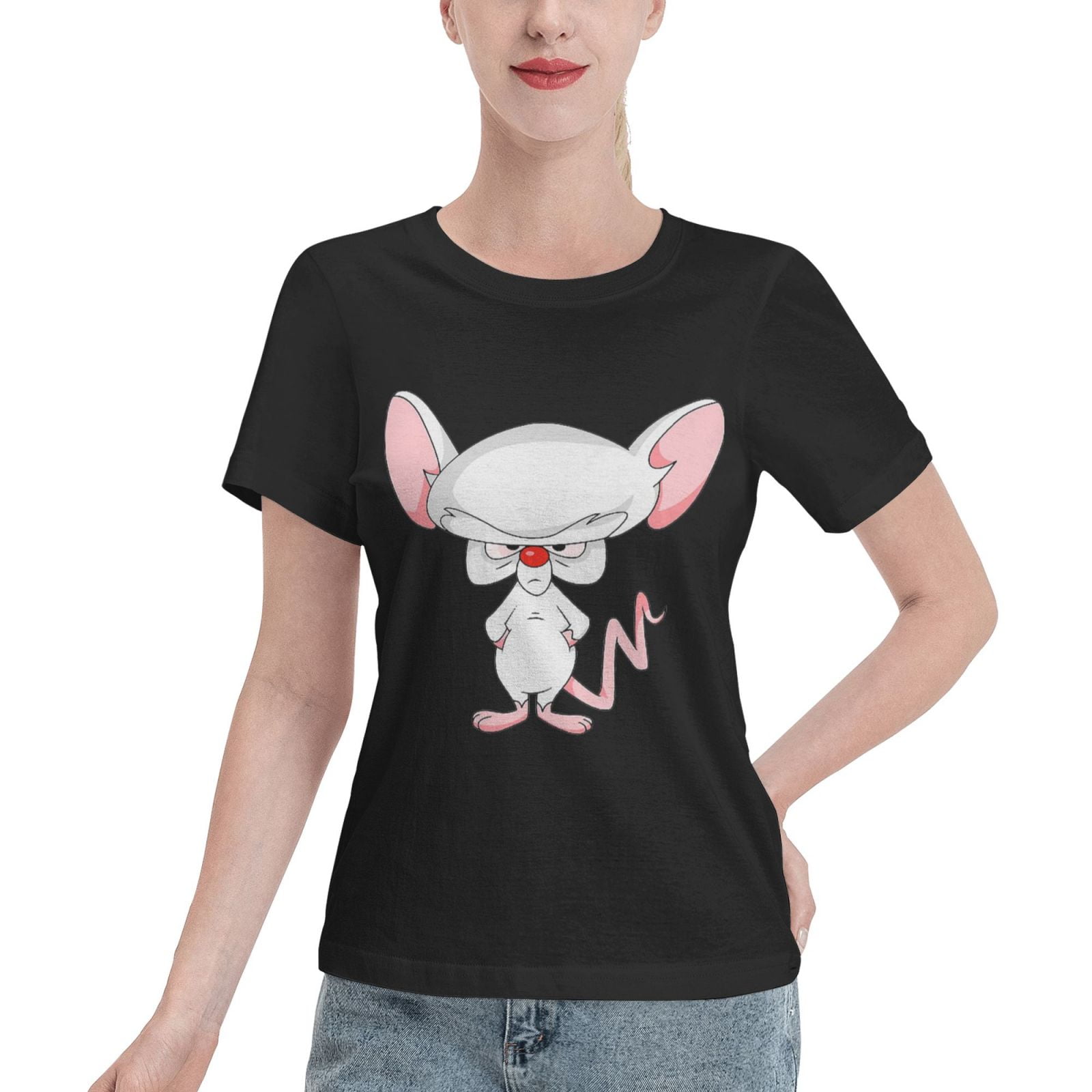 Pinky And The Brain Cotton Basic T Shirts for Women Crew Neck Short Sleeve Summer Shirts Solid ...
