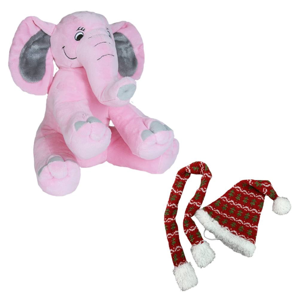 Pinky The Elephant 16 Inch Plush with Festive Knit Hat & Scarf Combo ...
