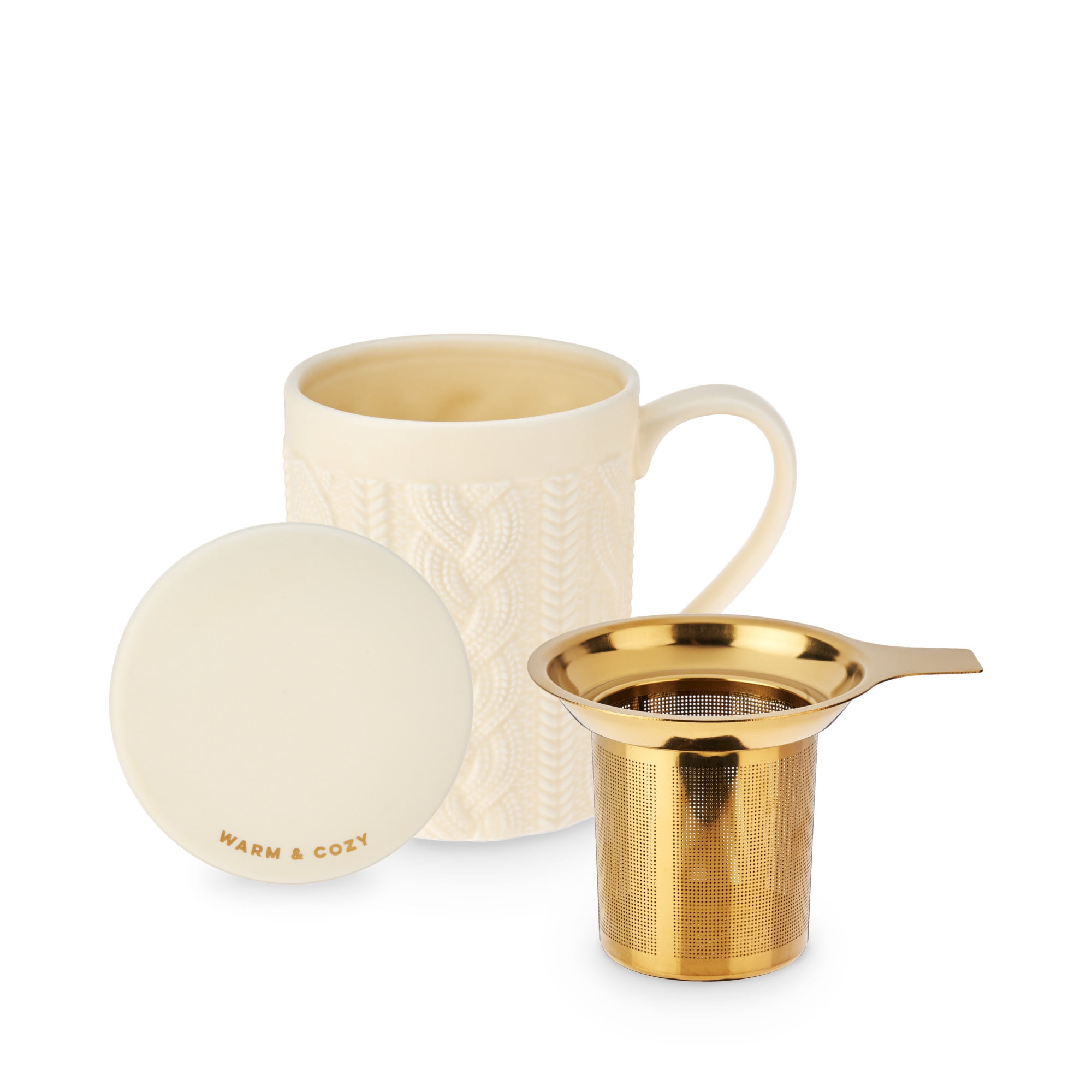 Pinky Up Annette Knit Ceramic Tea Mug & Infuser - Tea Cup with Lid ...