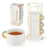 Pinky Up Arc Coffee Mugs with Stand, Tea Cups, Coffee Cups 10oz, Set of ...