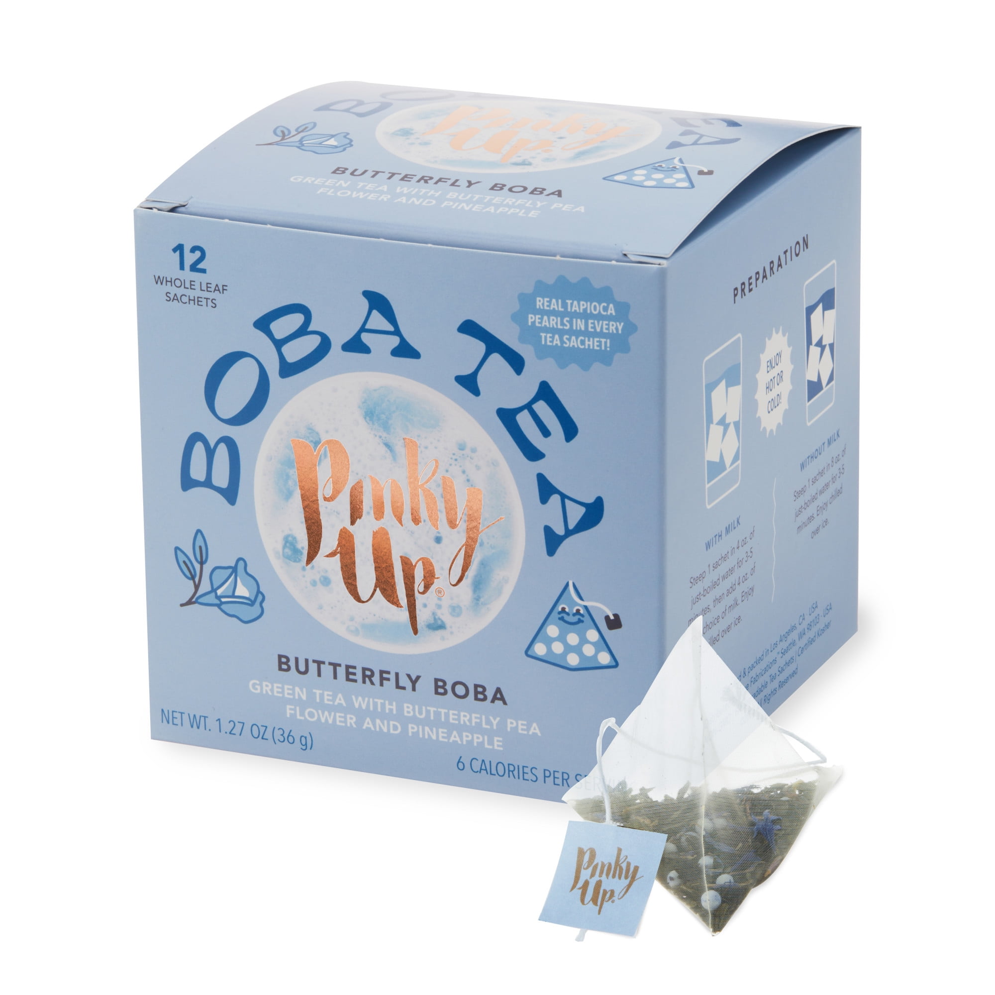 Pinky Up Butterfly Boba Tea Sachets, Sugar Free & Low Calorie Whole ...