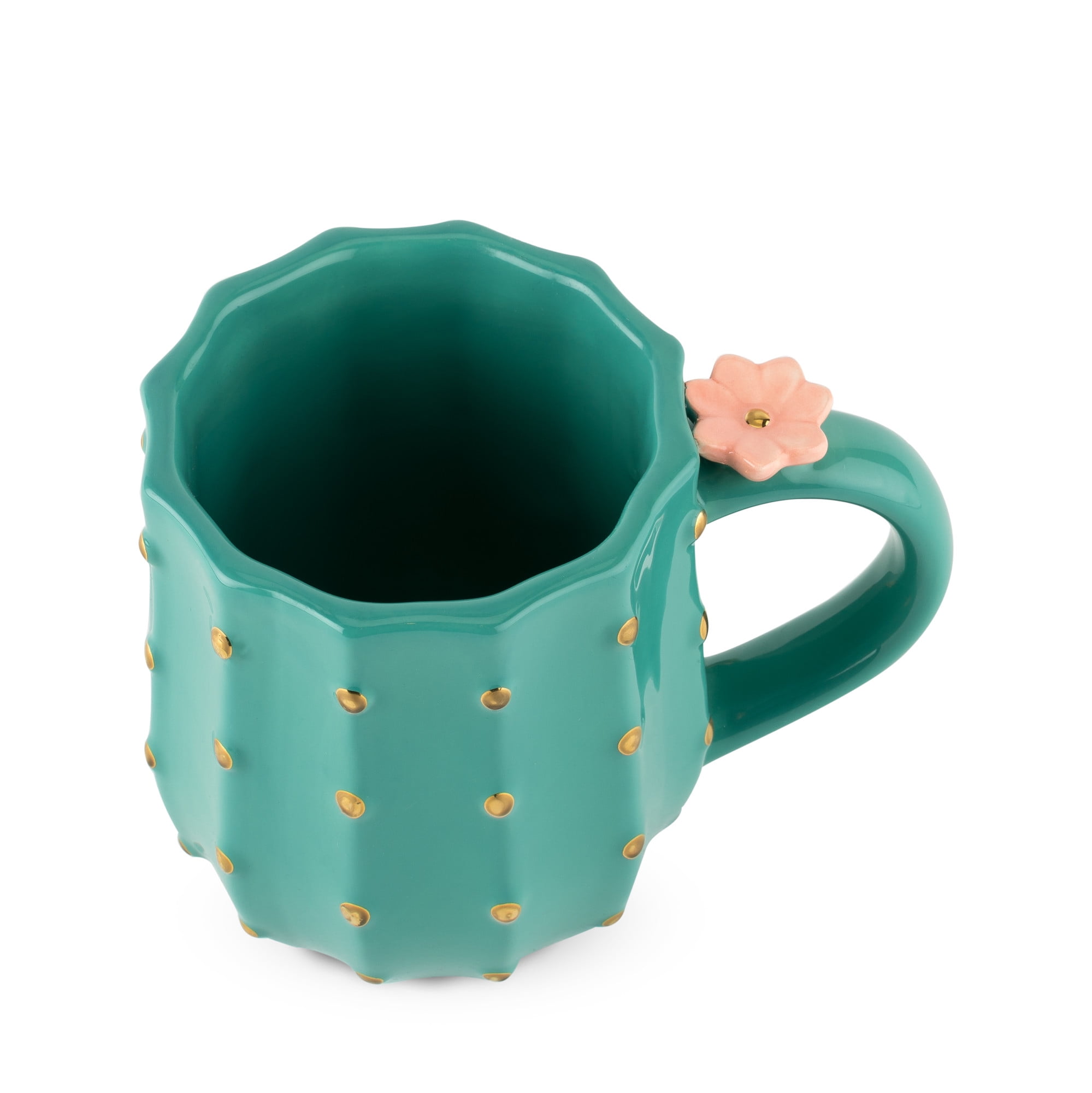 Pinky Up Cactus Mug, 3D Green Ceramic, Gold Details, Cute Succulent ...