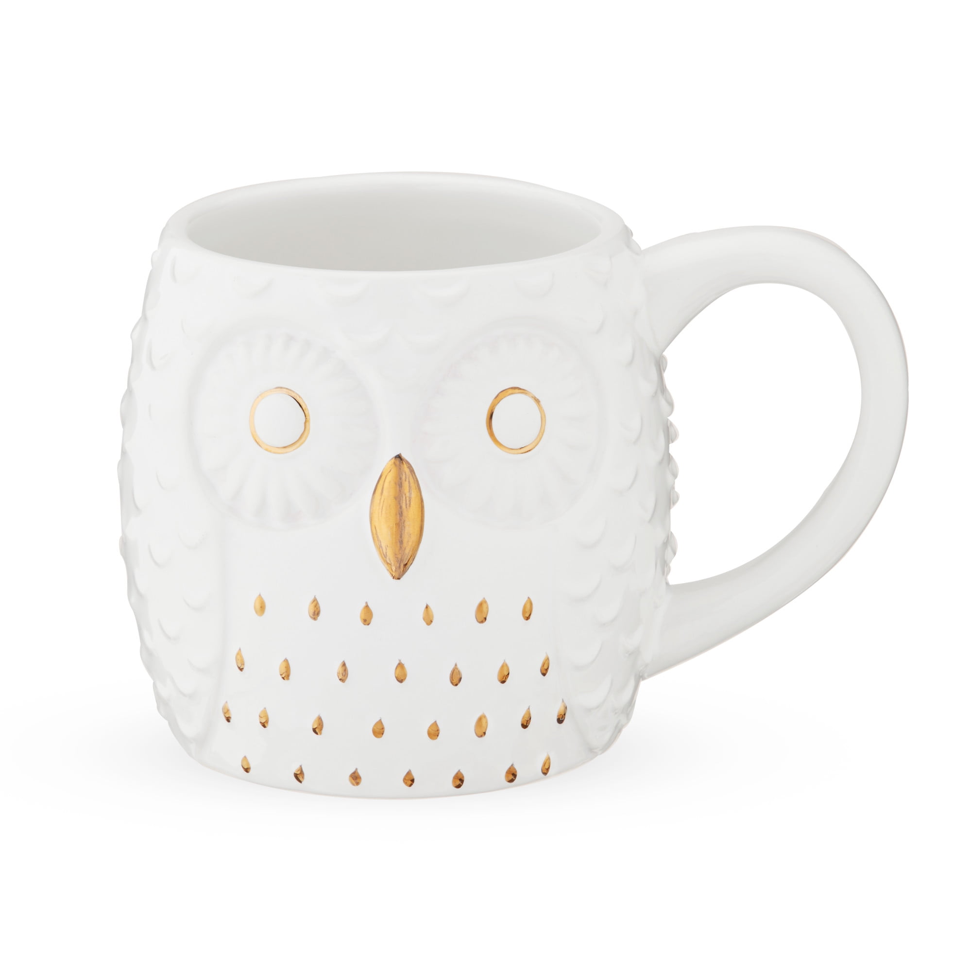 Pinky Up Olivia Owl Mug for Coffee & Tea A - 3D White Ceramic with Gold ...
